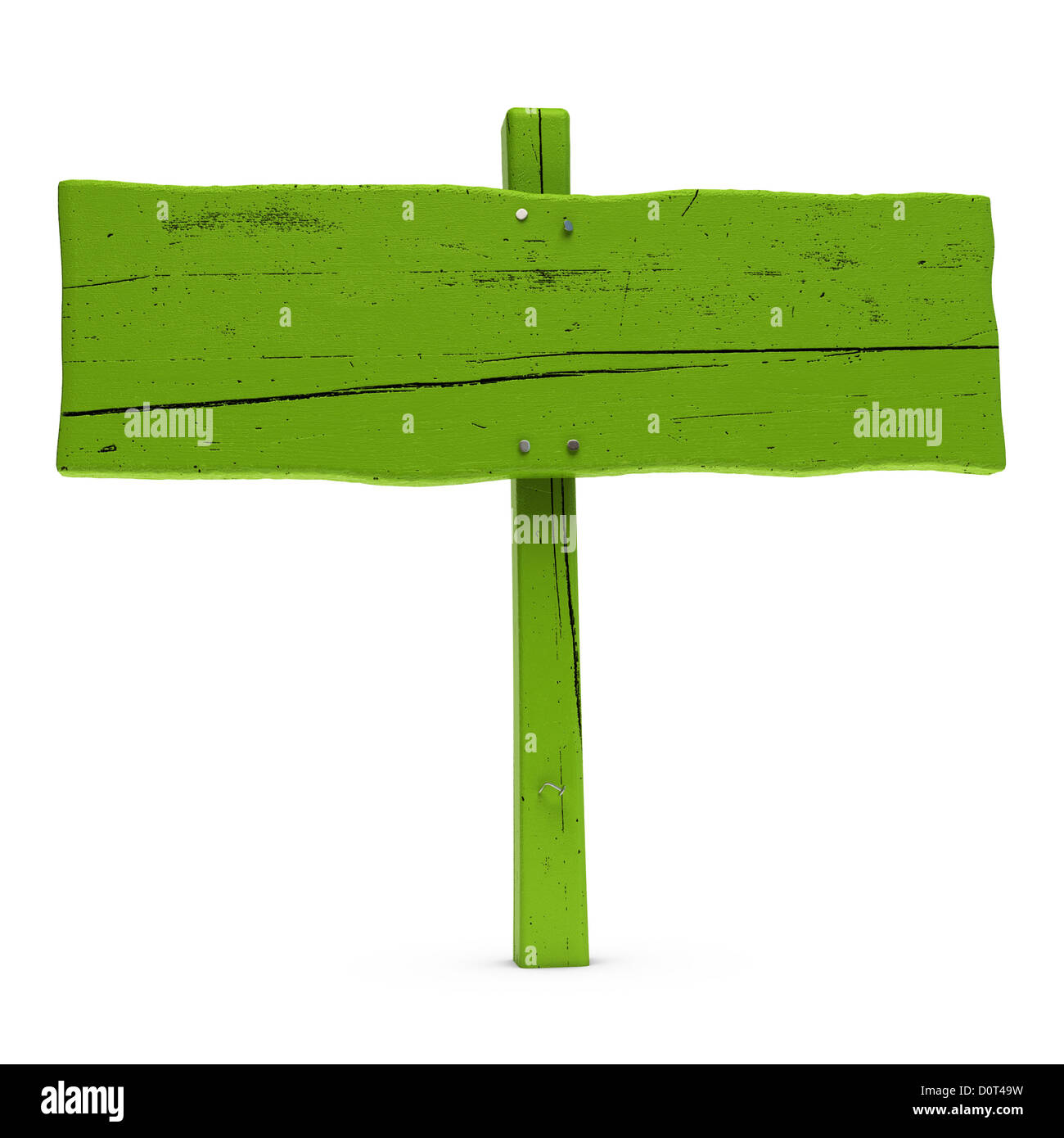 old horizontal wooden green sign over white background with nails Stock ...
