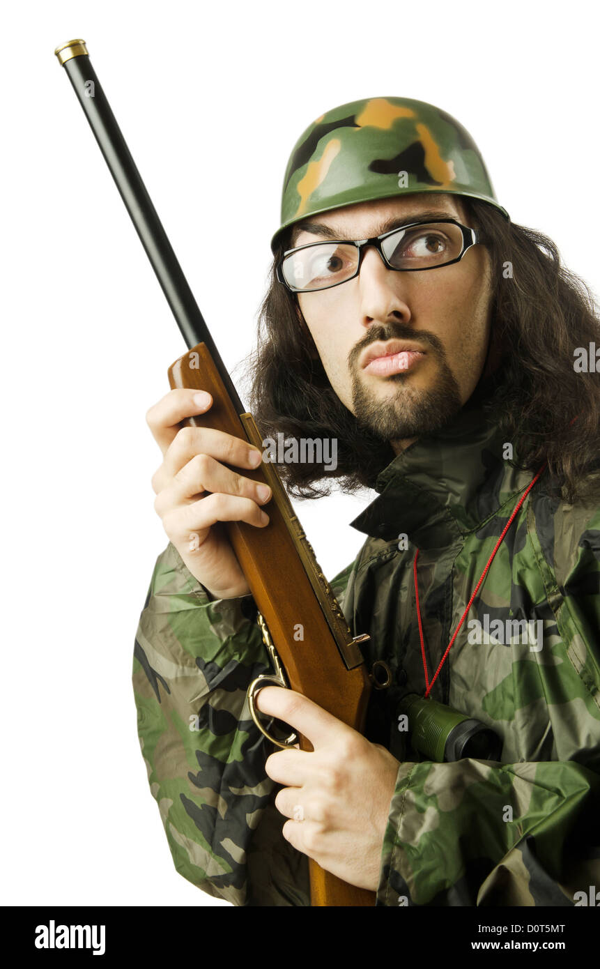 Funny soldier in humour concept Stock Photo - Alamy