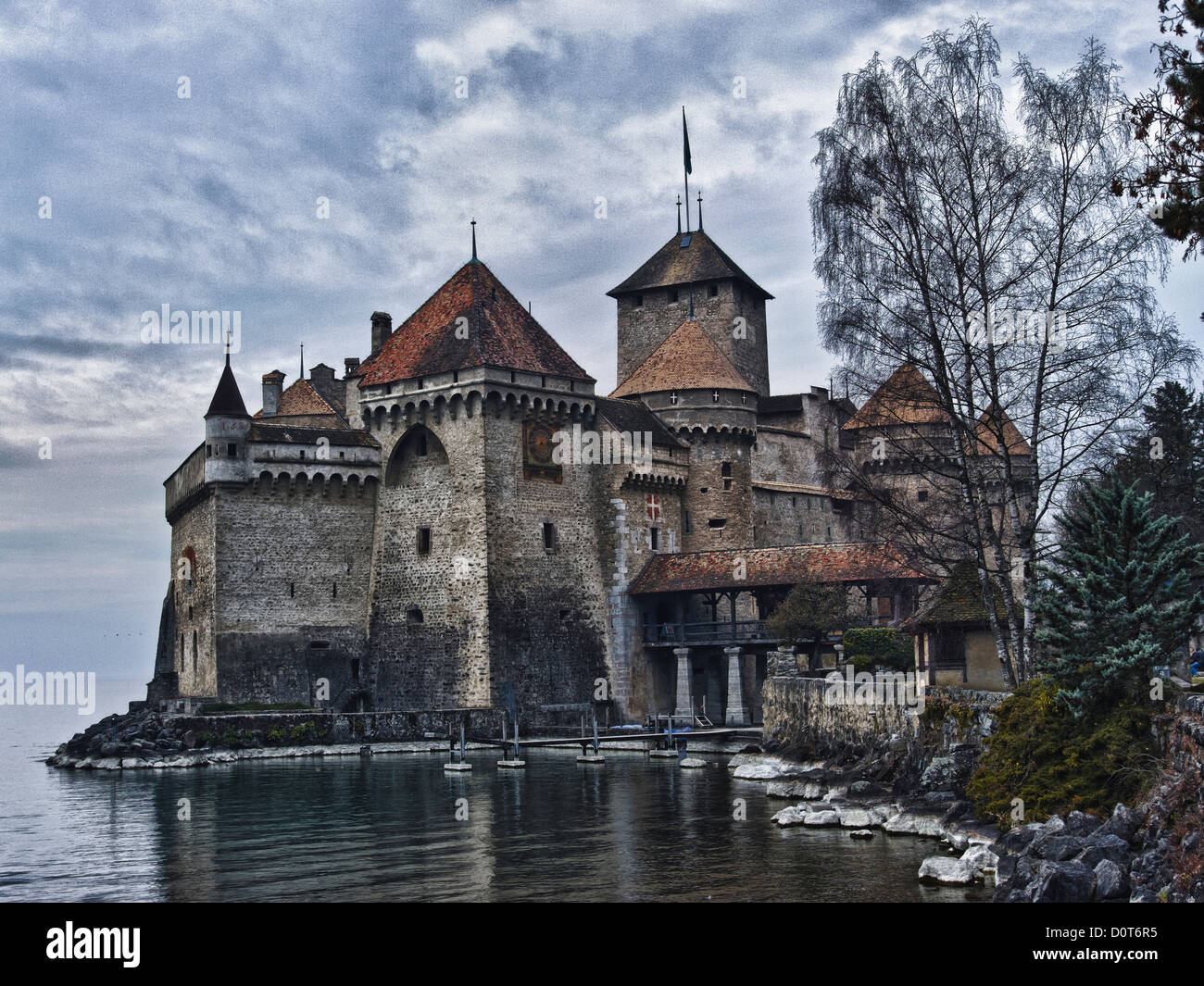 Castle, Chillon, lake Geneva, Leman, lake, canton Vaud, Middle Ages ...