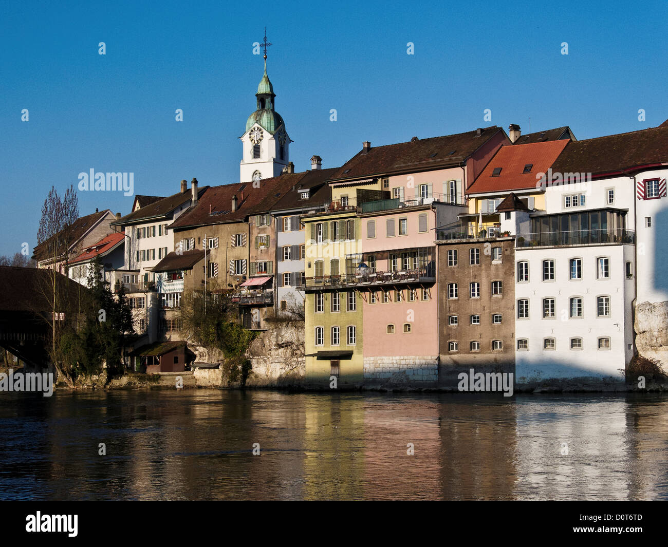 Aare, Old Town, river, houses, homes, canton Solothurn, steeple, Olten ...