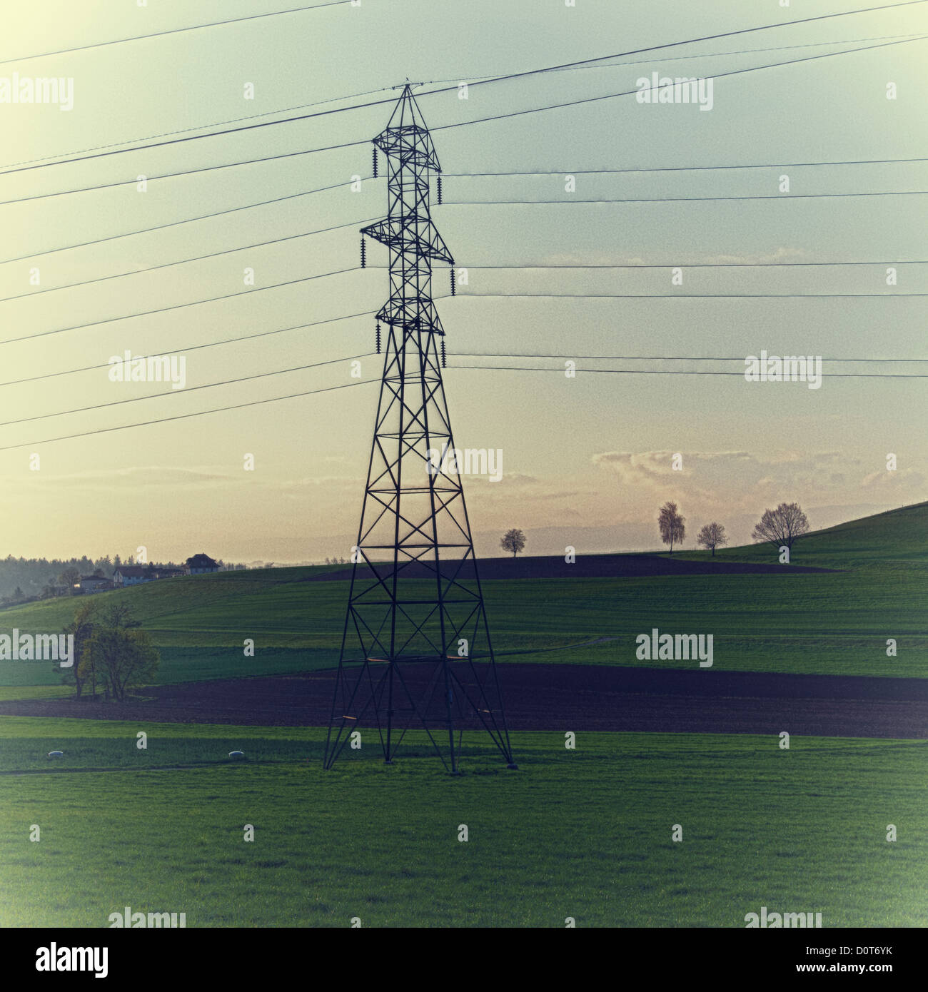 Field, electricity, fields, power line, canton Bern, man-made, cultural ...