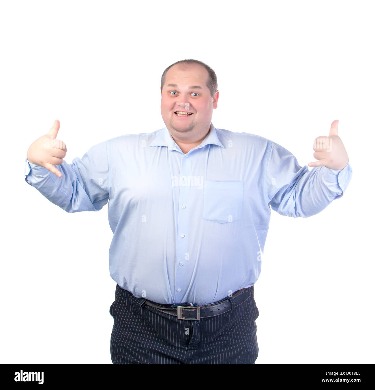Happy Fat Man in a Blue Shirt Stock Photo - Alamy