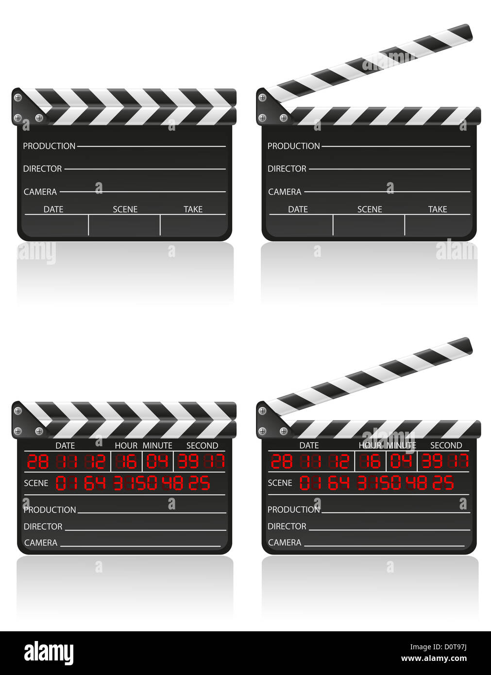 clapper board illustration isolated on white background Stock Photo - Alamy