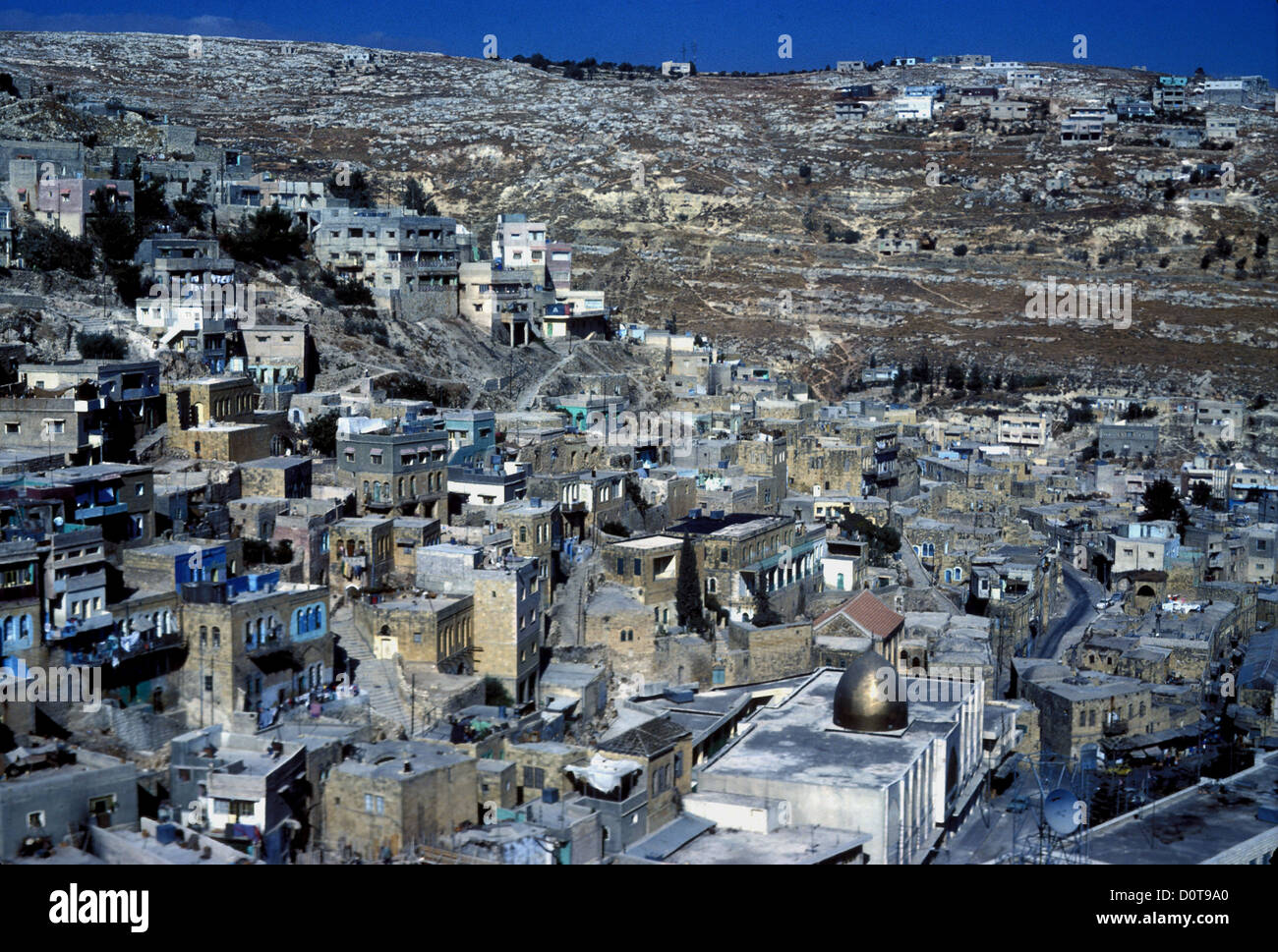 A typical Middle East town with mosque (Salt in Jordan) 1982 Stock ...