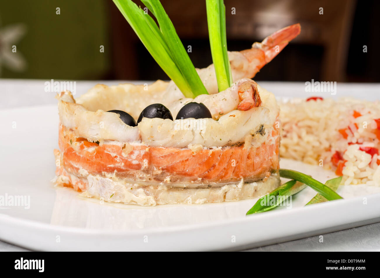 fish with rice and vegetables Stock Photo - Alamy
