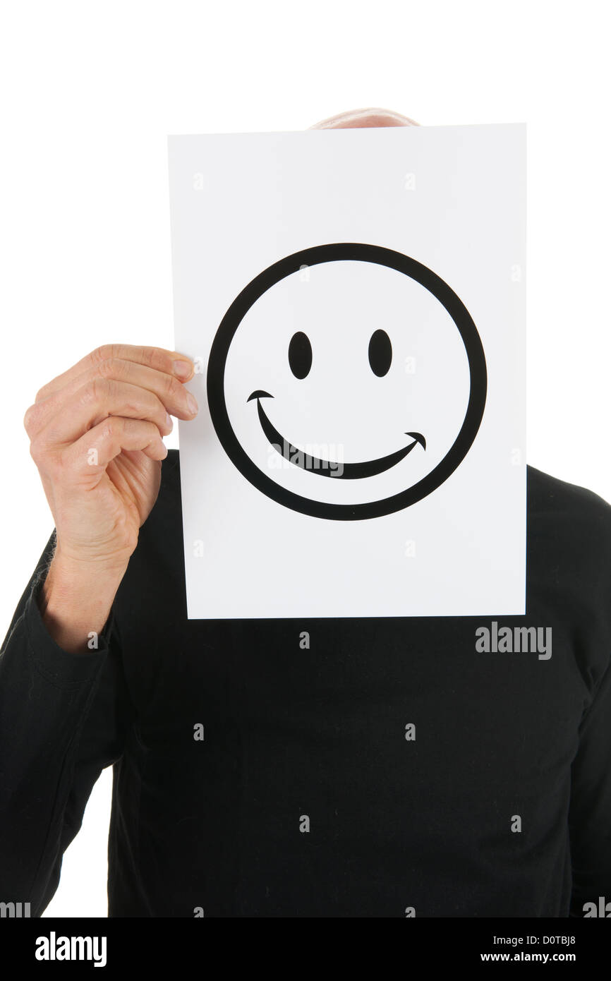 Concept happy man with smiley card isolated over white background Stock ...