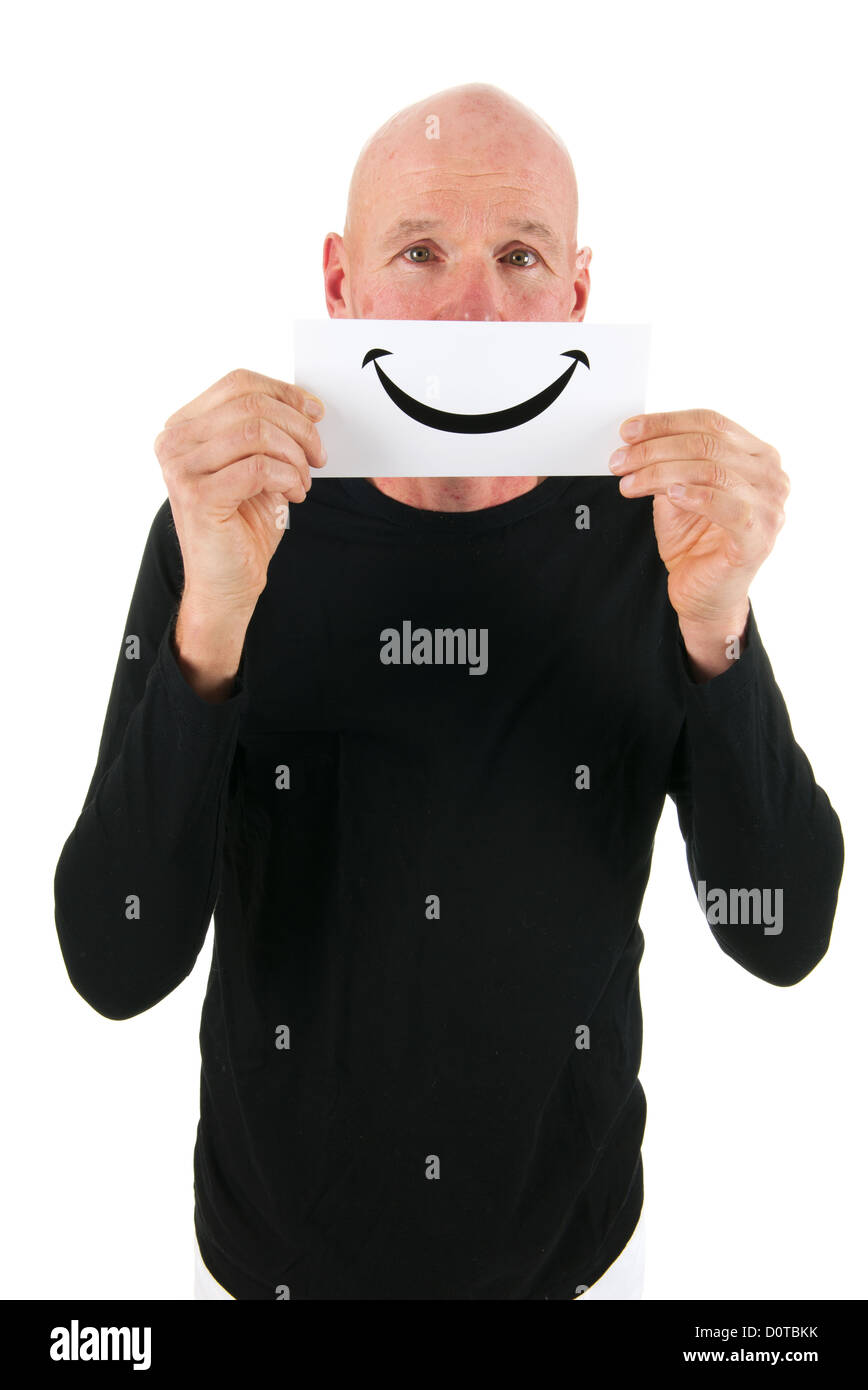 Concept happy man with smiley card isolated over white background Stock ...