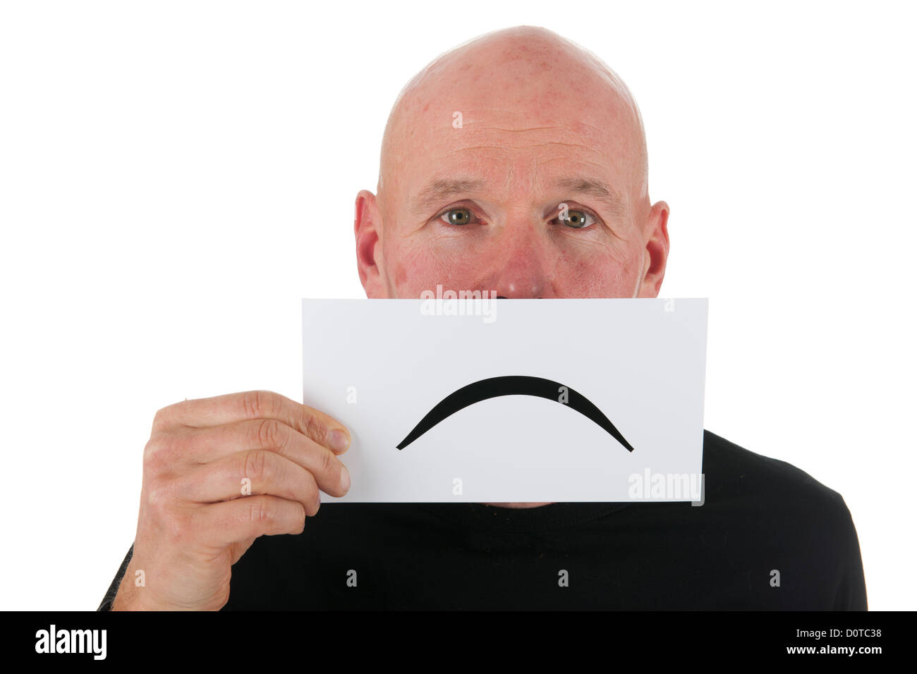 Portrait sad man with smiley isolated over white background Stock Photo ...