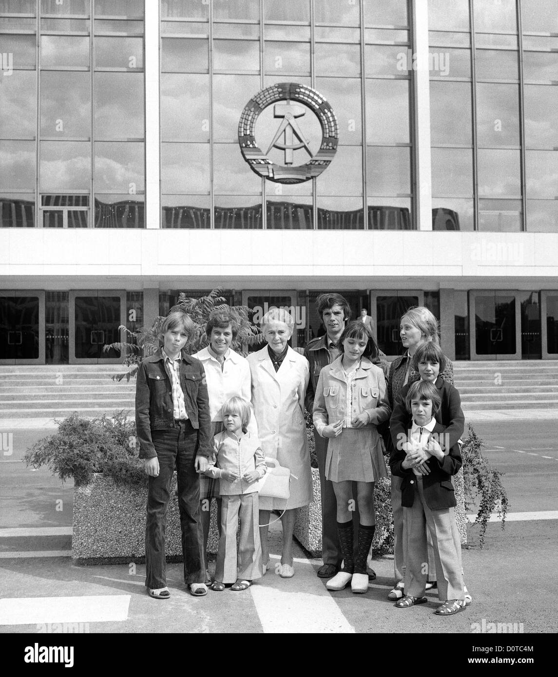 Berlin, GDR, East Germany before the family emblem at the Palace of the ...