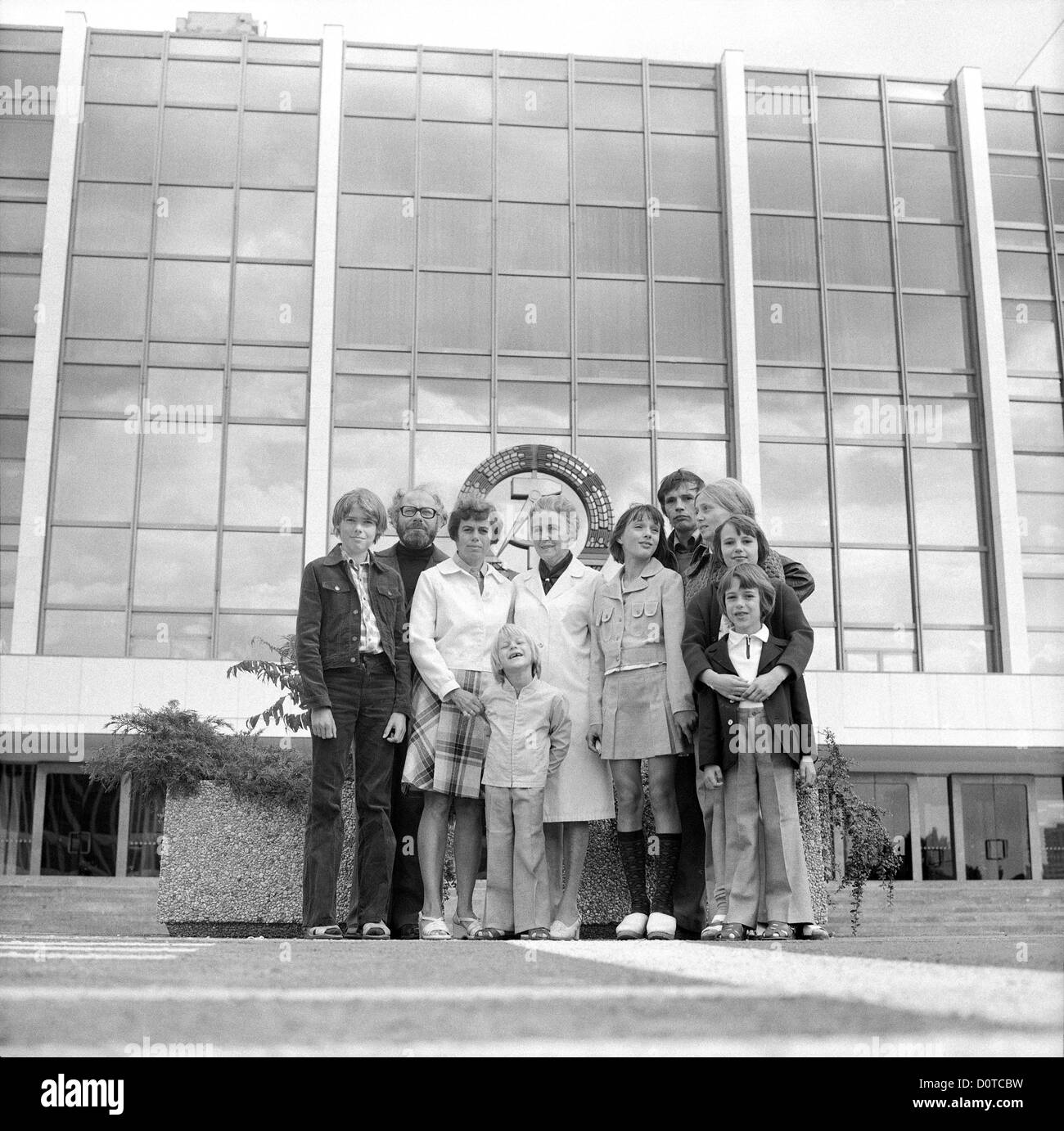 Berlin, GDR, East Germany before the family emblem at the Palace of the ...