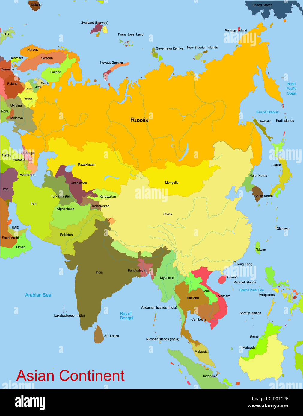 Map of asian continent Stock Photo - Alamy