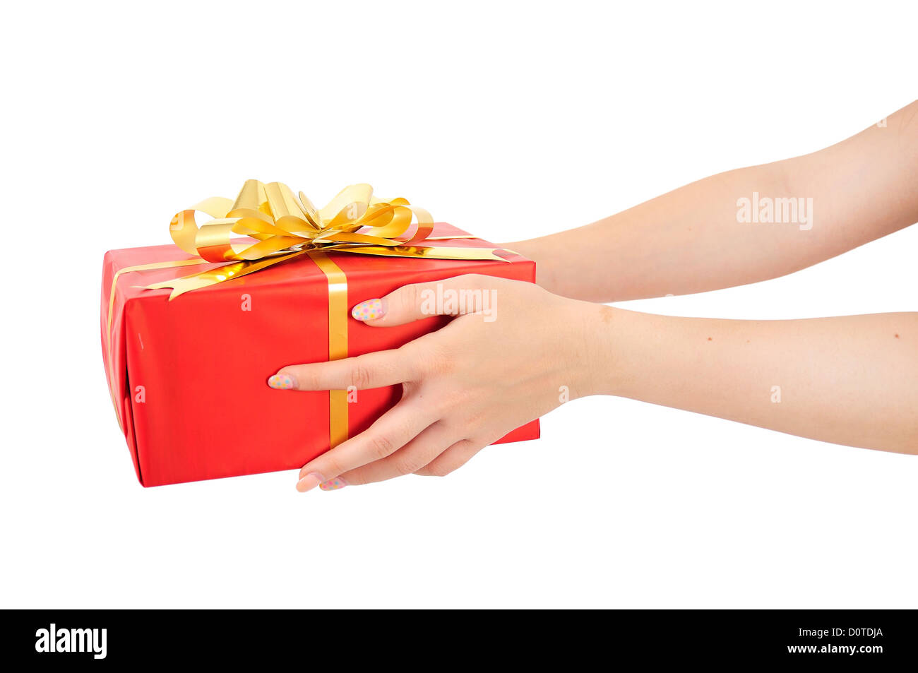 Isolated Hand Holding Gift Box Stock Photo - Alamy