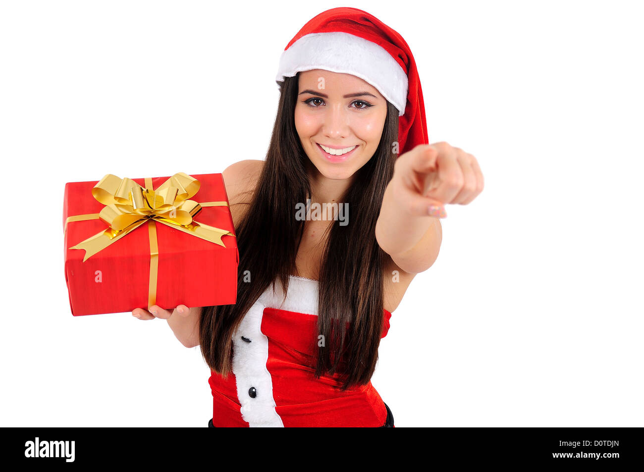 Isolated Young Christmas Girl Pointing You Stock Photo - Alamy