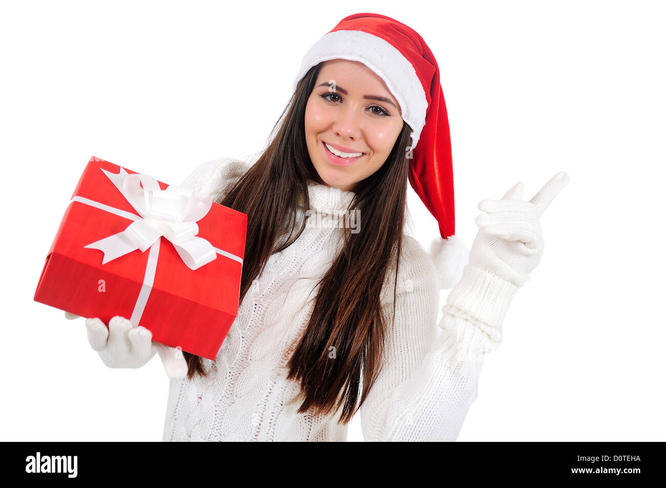 Isolated Young Christmas Girl Pointing Up Stock Photo - Alamy
