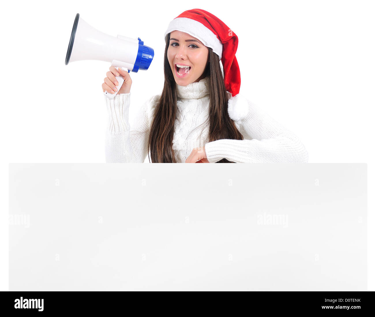 Isolated Young Christmas Girl With Loudspeaker Stock Photo - Alamy