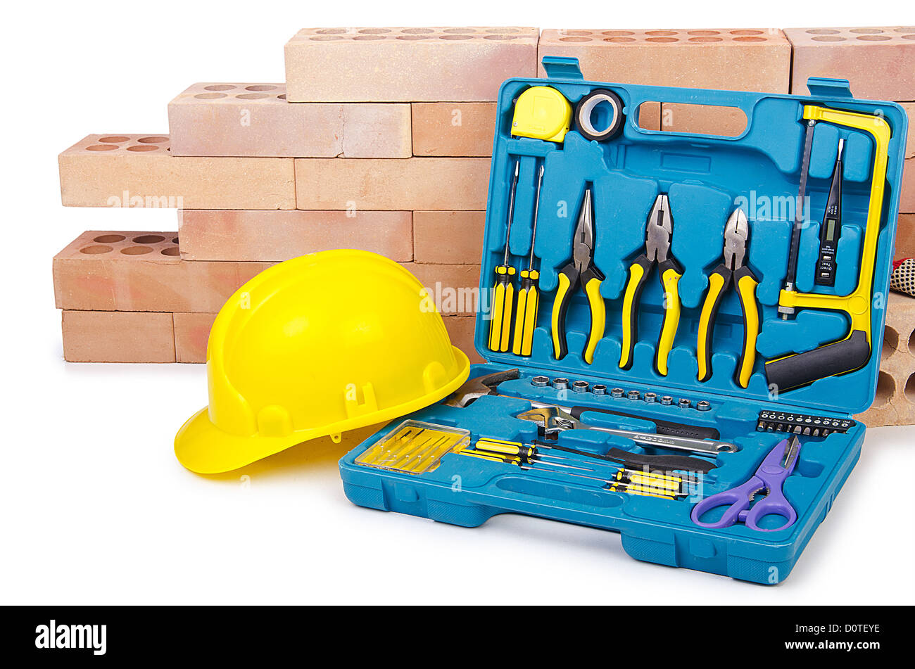 Construction concept with helmet and toolkit Stock Photo - Alamy