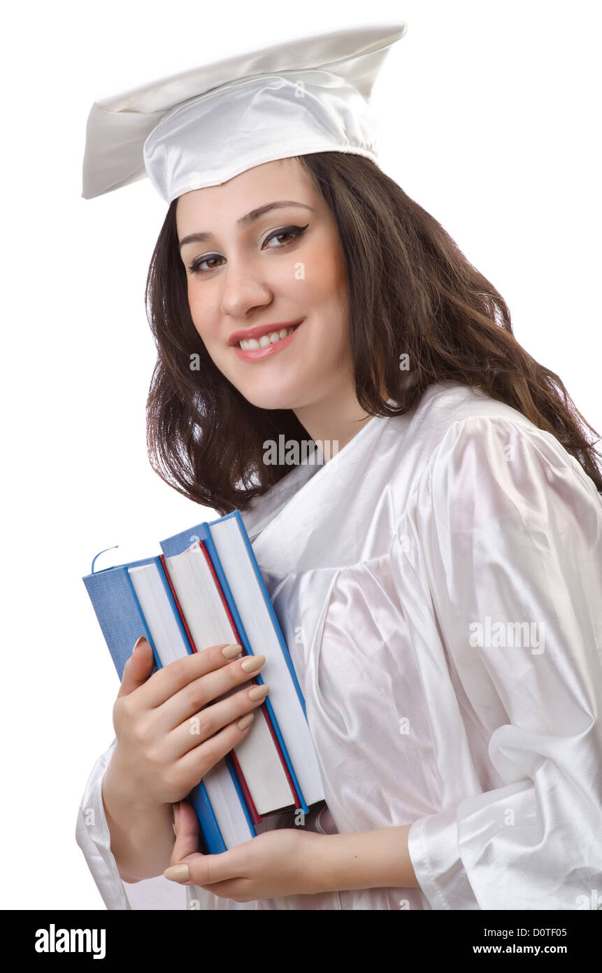 Happy graduate on white background Stock Photo - Alamy
