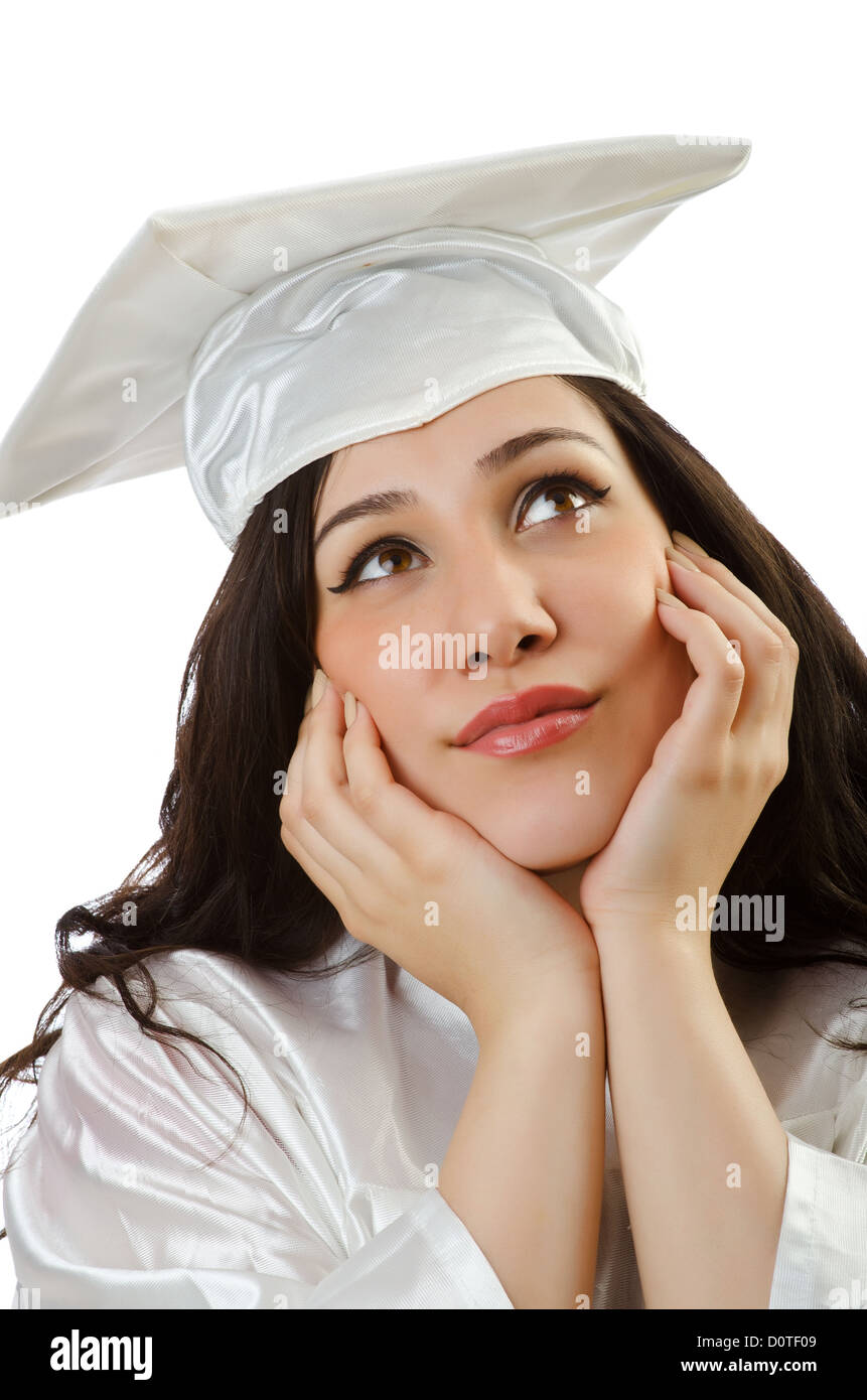 Happy student celebrating graduation on white Stock Photo - Alamy