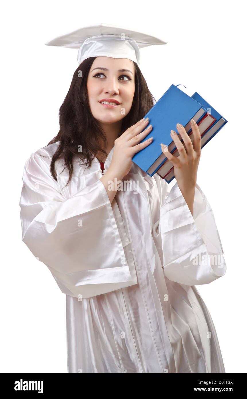 Happy graduate on white background Stock Photo - Alamy