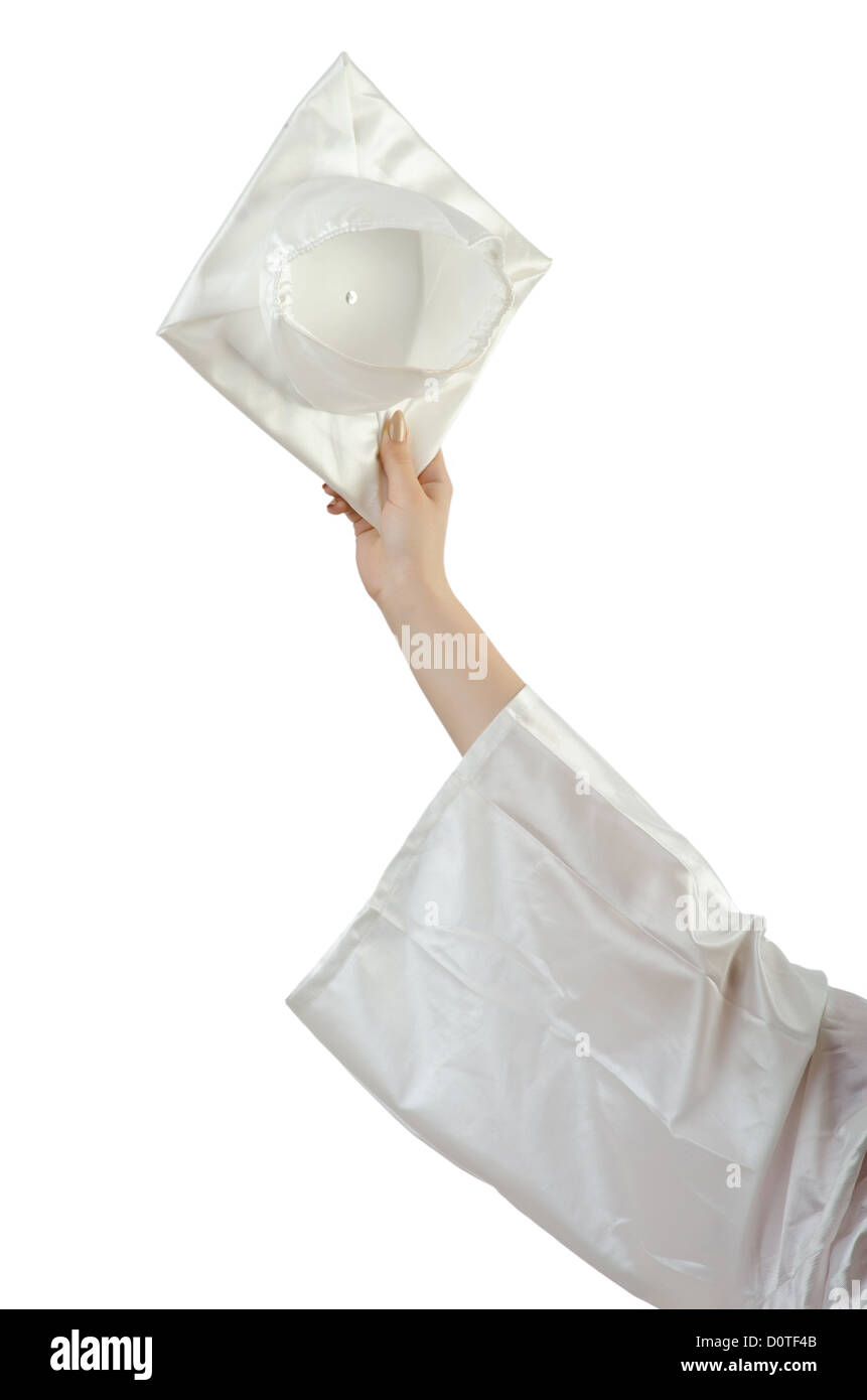 Happy student celebrating graduation on white Stock Photo - Alamy