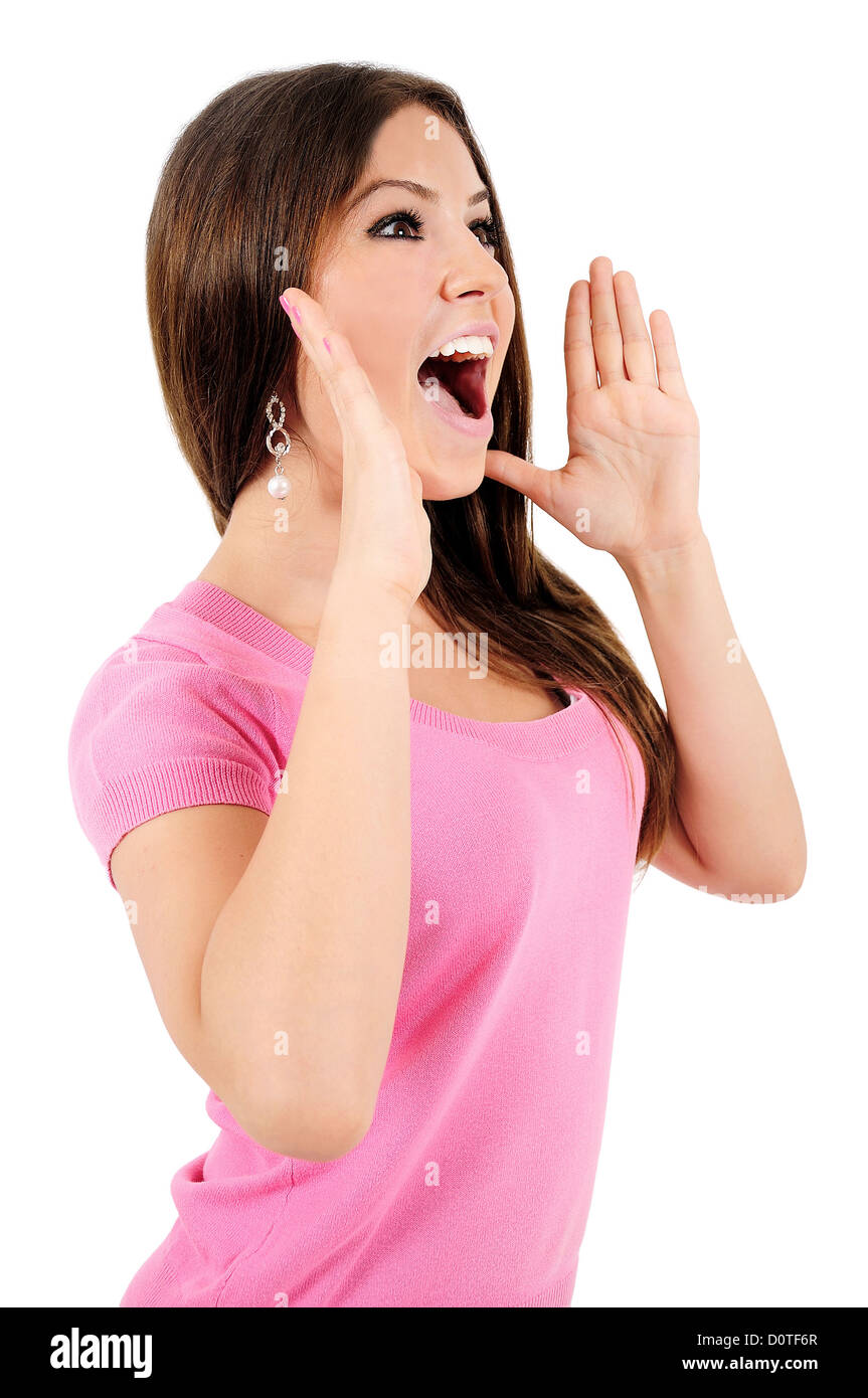 Isolated young casual woman shouting Stock Photo - Alamy