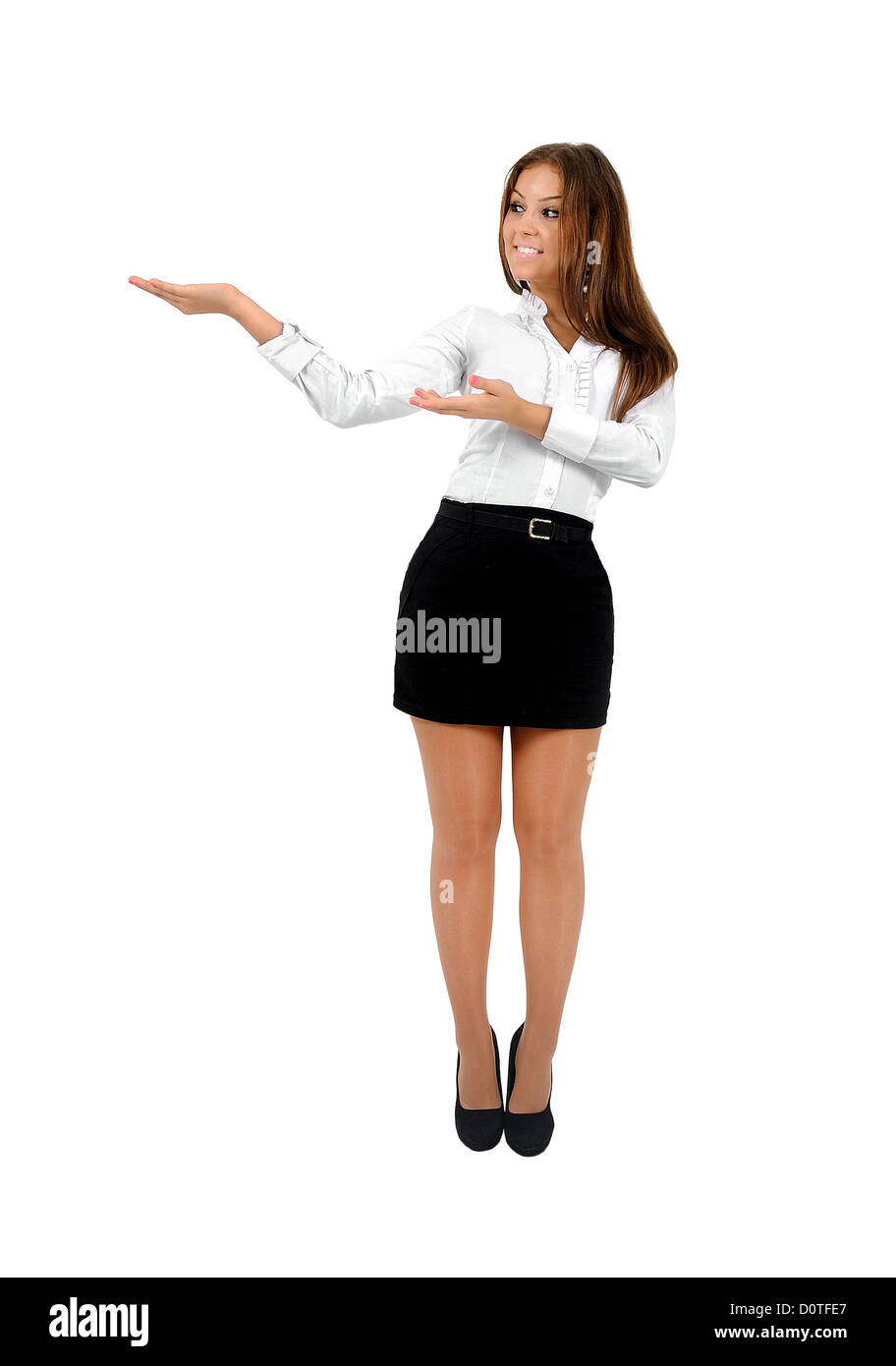 Isolated young business woman presenting Stock Photo - Alamy