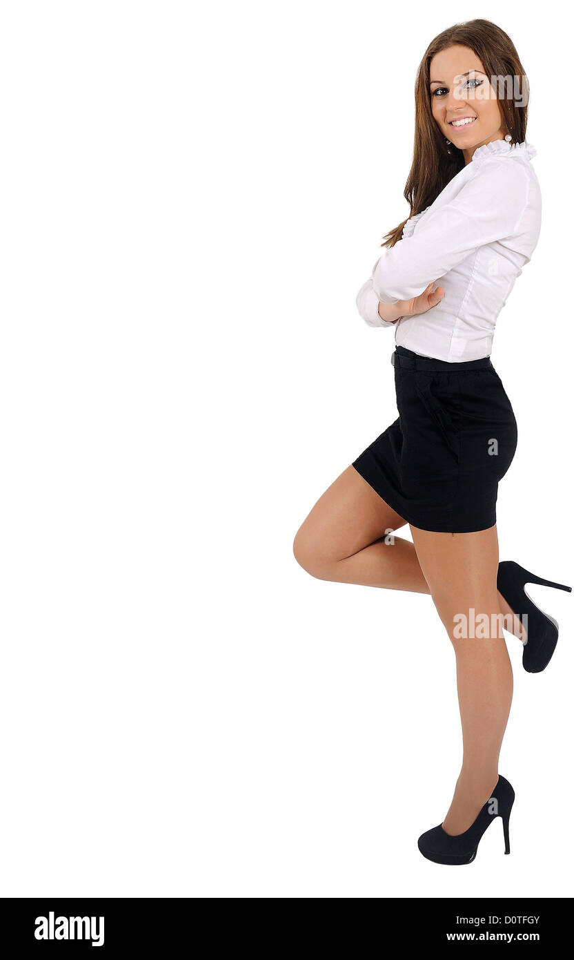 Isolated young business woman leaning Stock Photo - Alamy