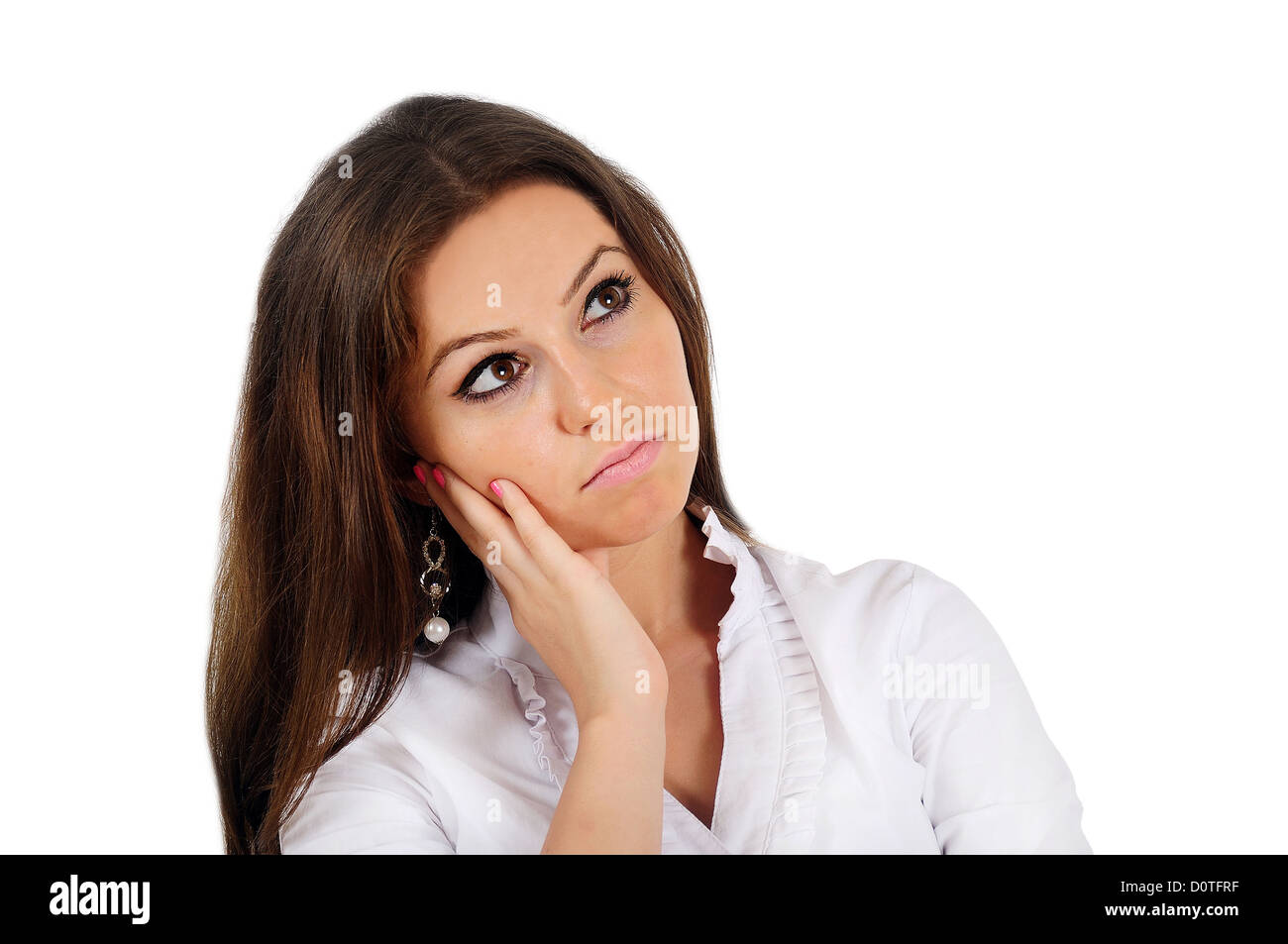 Isolated young business woman thinking Stock Photo - Alamy