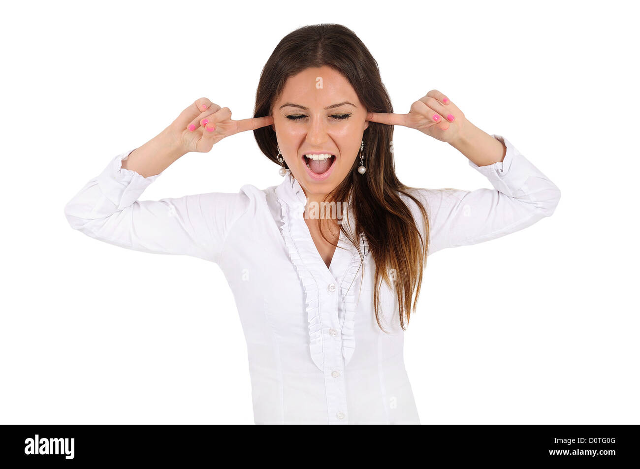 Isolated young business woman not listening Stock Photo - Alamy