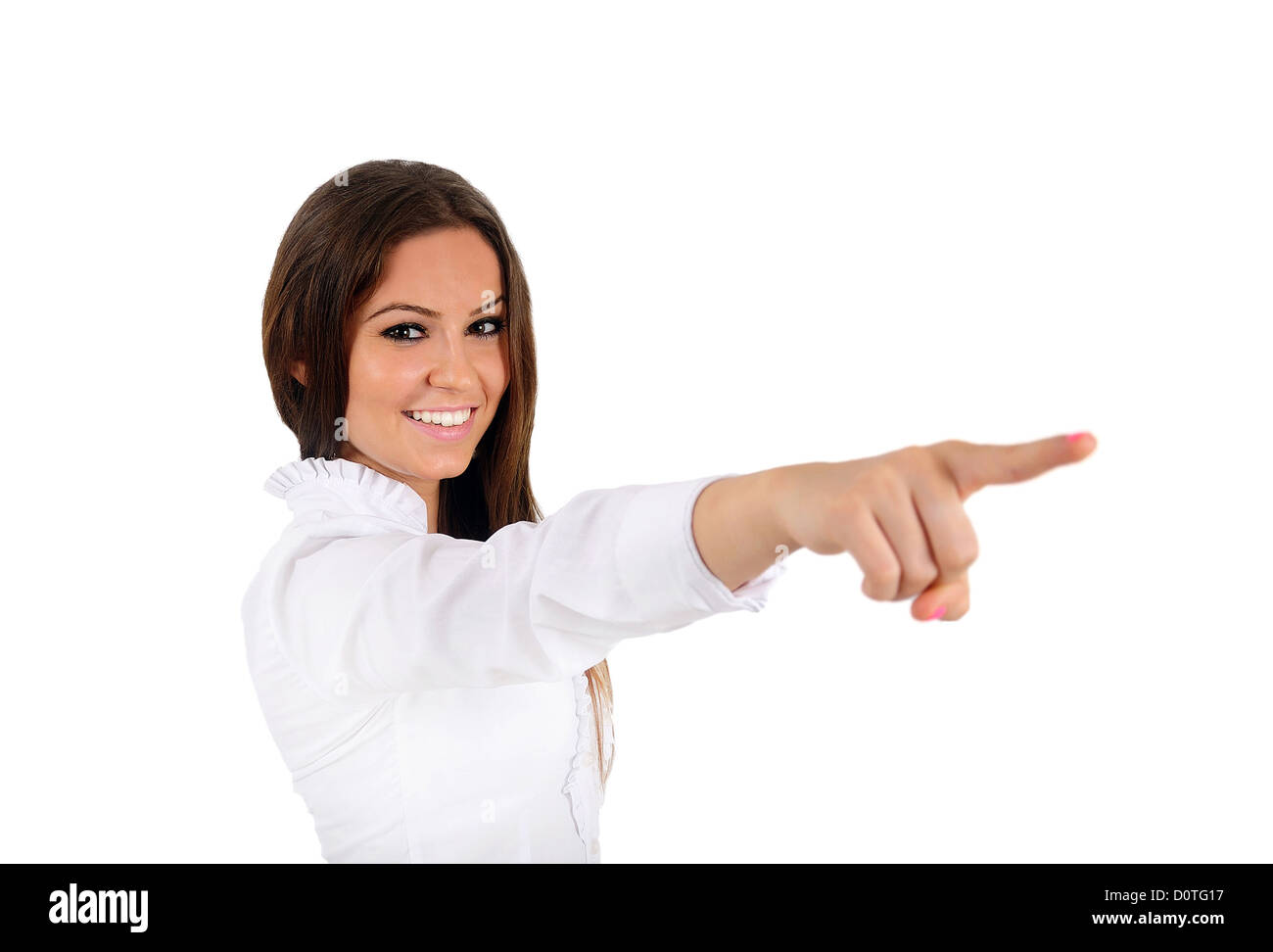 Isolated young business woman pointing Stock Photo - Alamy