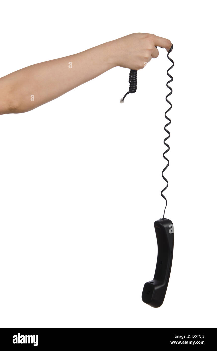 Hand with phone isolated on white Stock Photo - Alamy