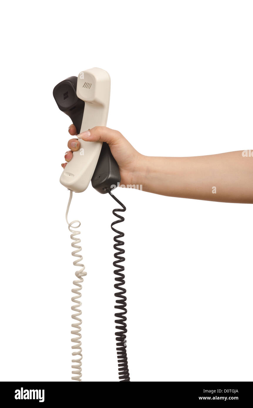 Hand with phone isolated on white Stock Photo - Alamy