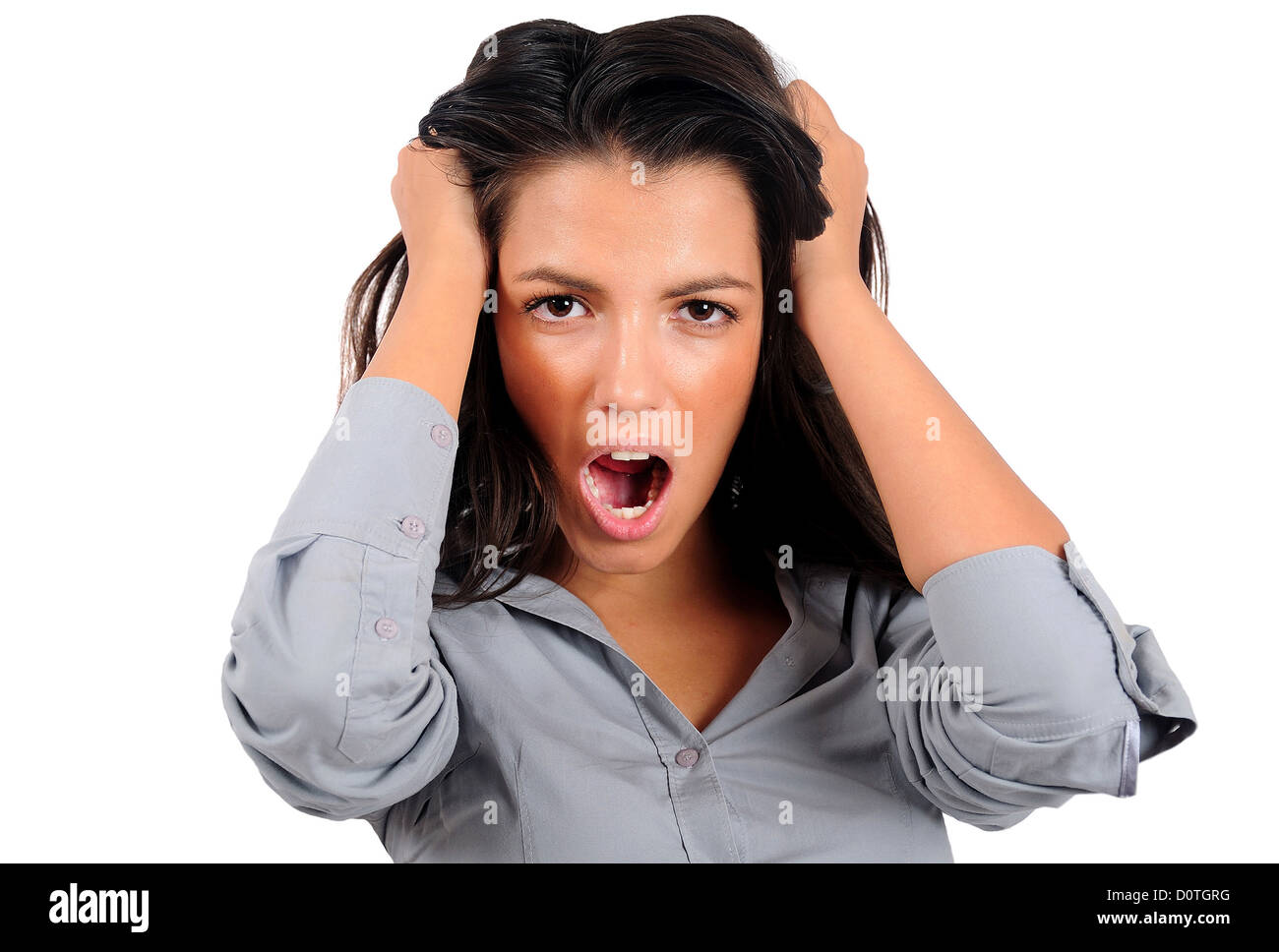 Isolated young business woman shocked Stock Photo - Alamy