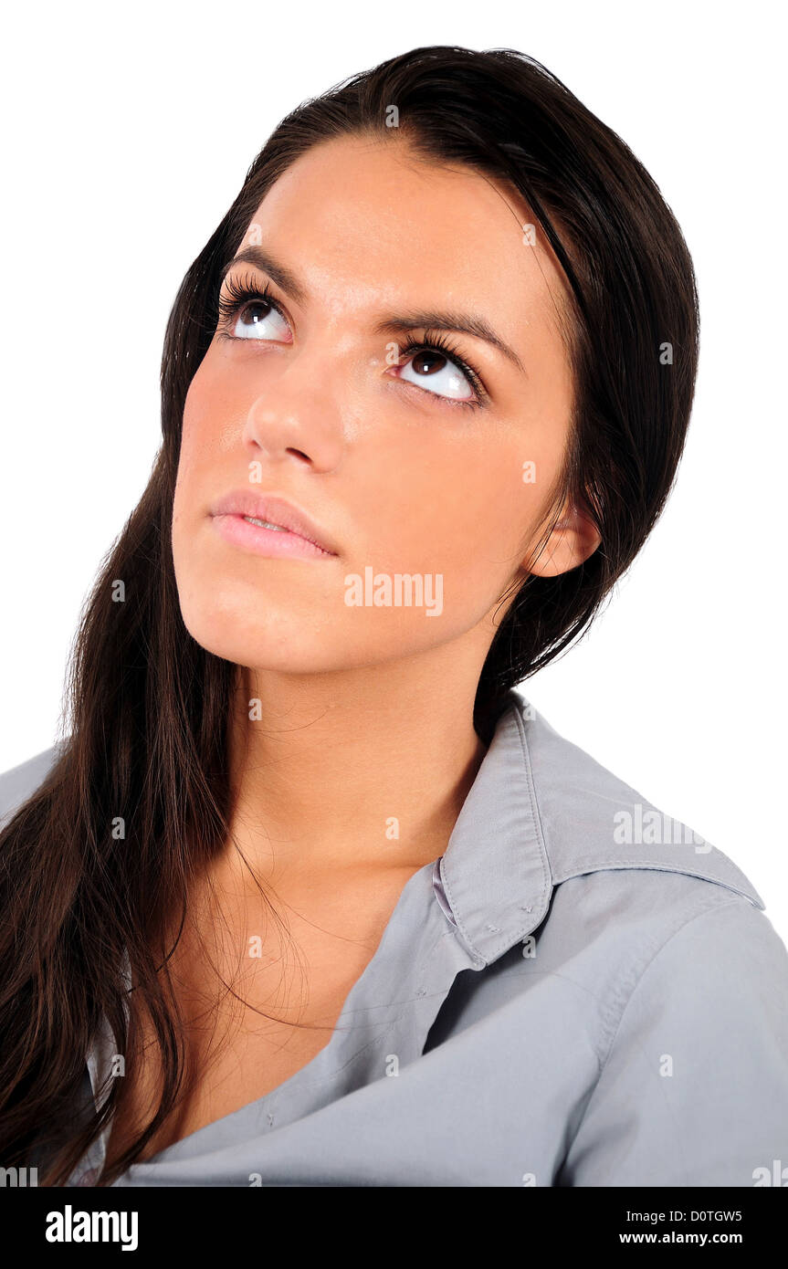Isolated young business woman thinking Stock Photo - Alamy