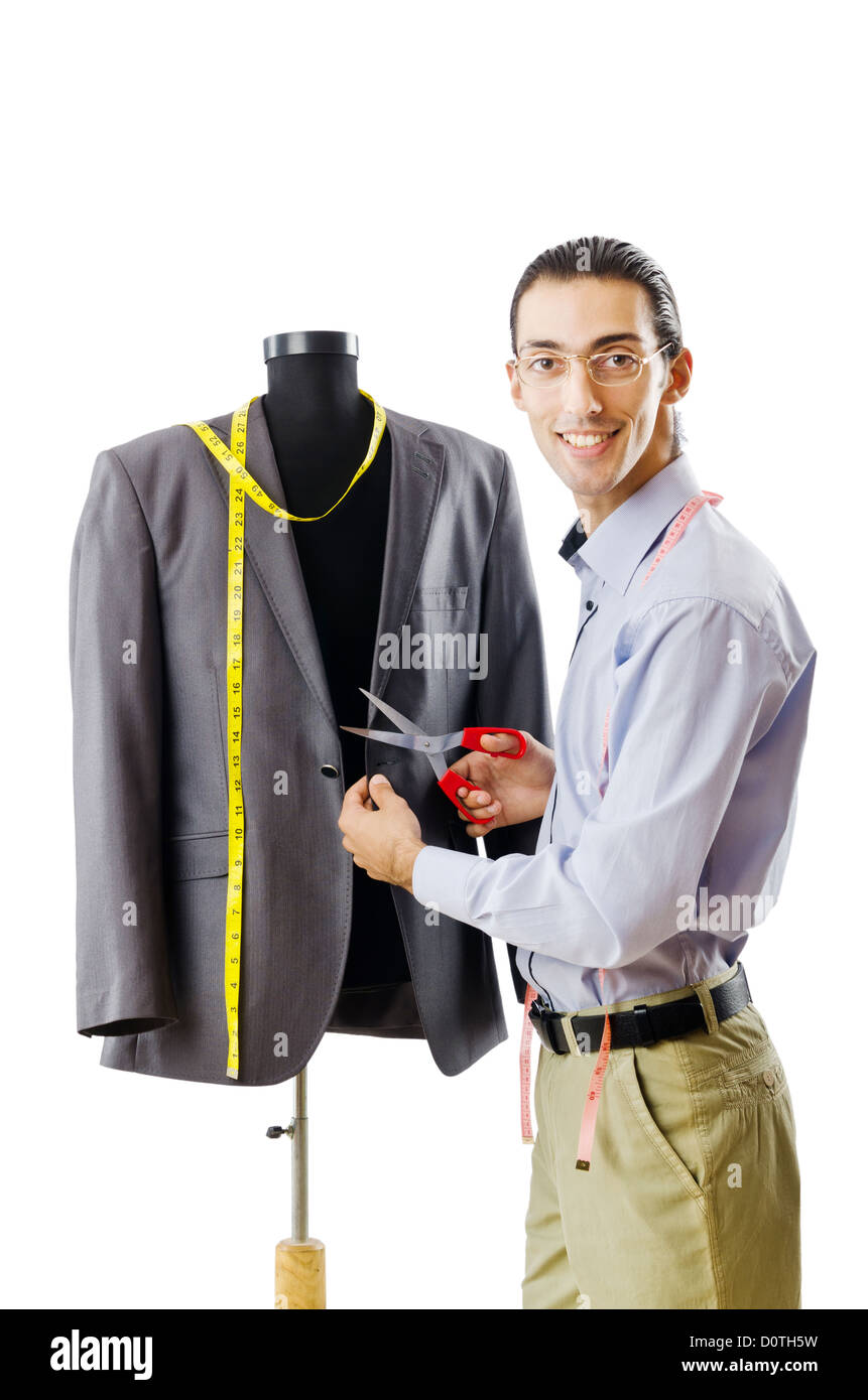 Tailor working isolated on white Stock Photo - Alamy