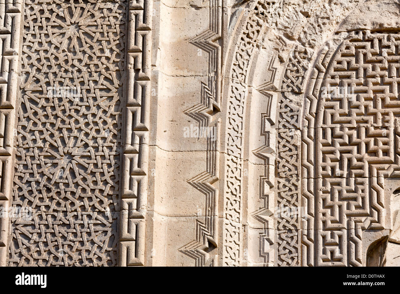 detail of stone carving on portal to covered hall, Sultan Han, Palas ...