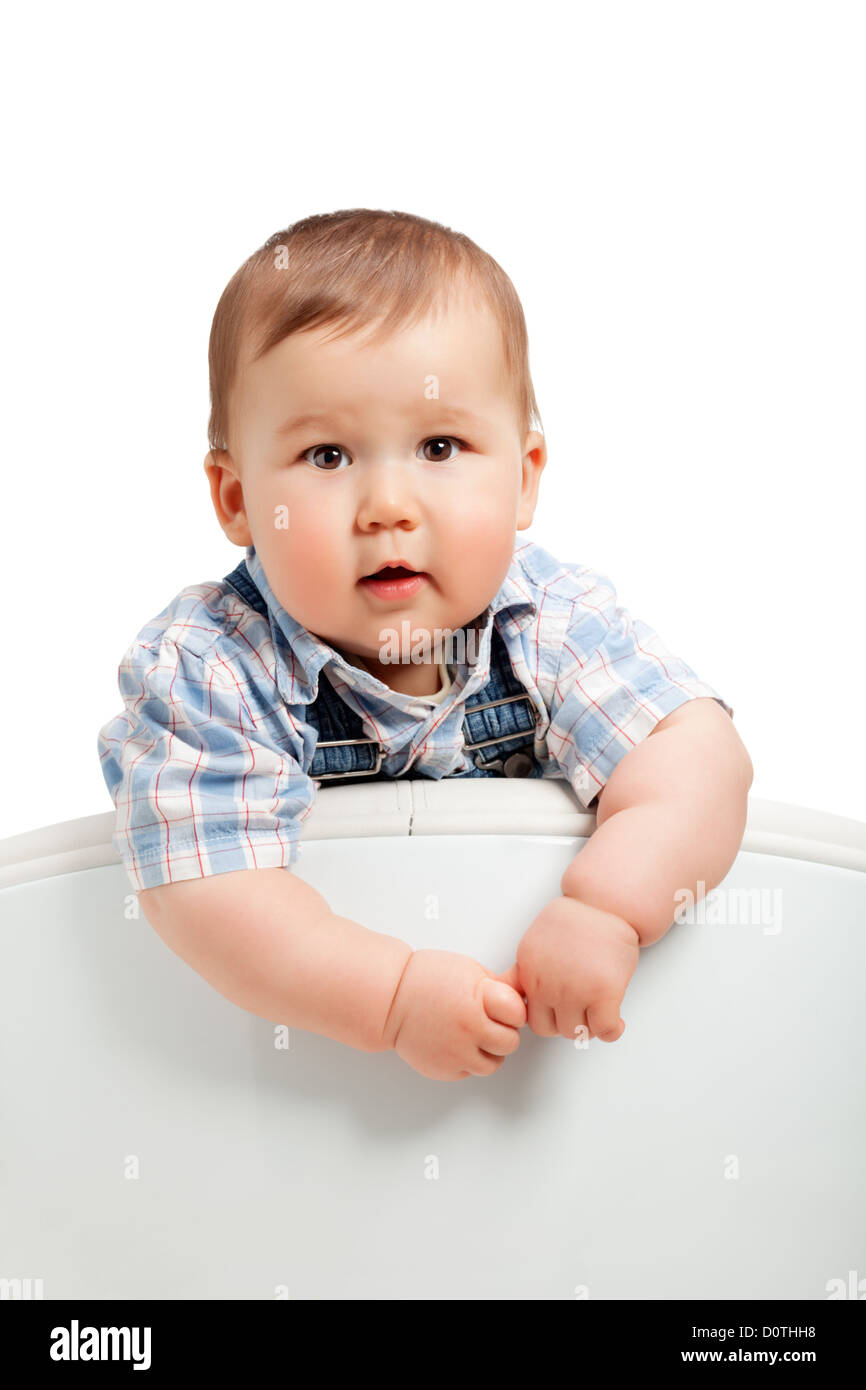 Cute little baby boy on a white Stock Photo - Alamy