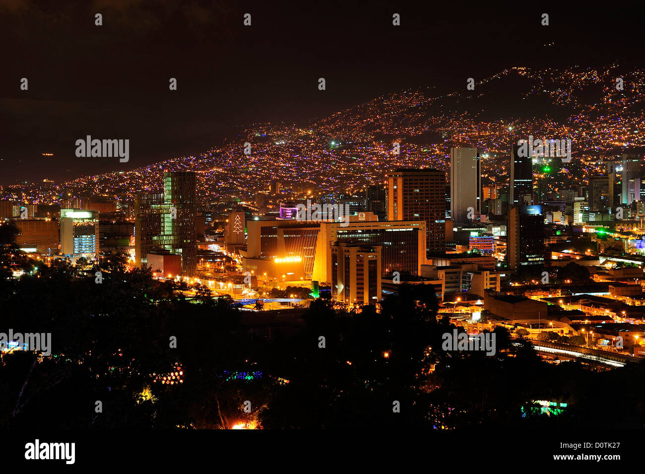 evening, downtown, city, night, lights, Medellin, Colombia, South ...