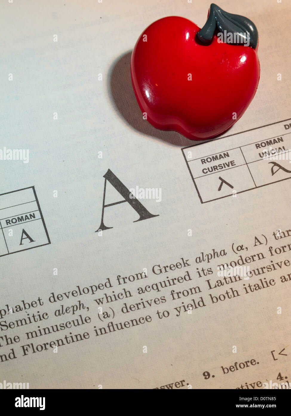 The Letter A In the Dictionary with Apple, Still Life Stock Photo - Alamy