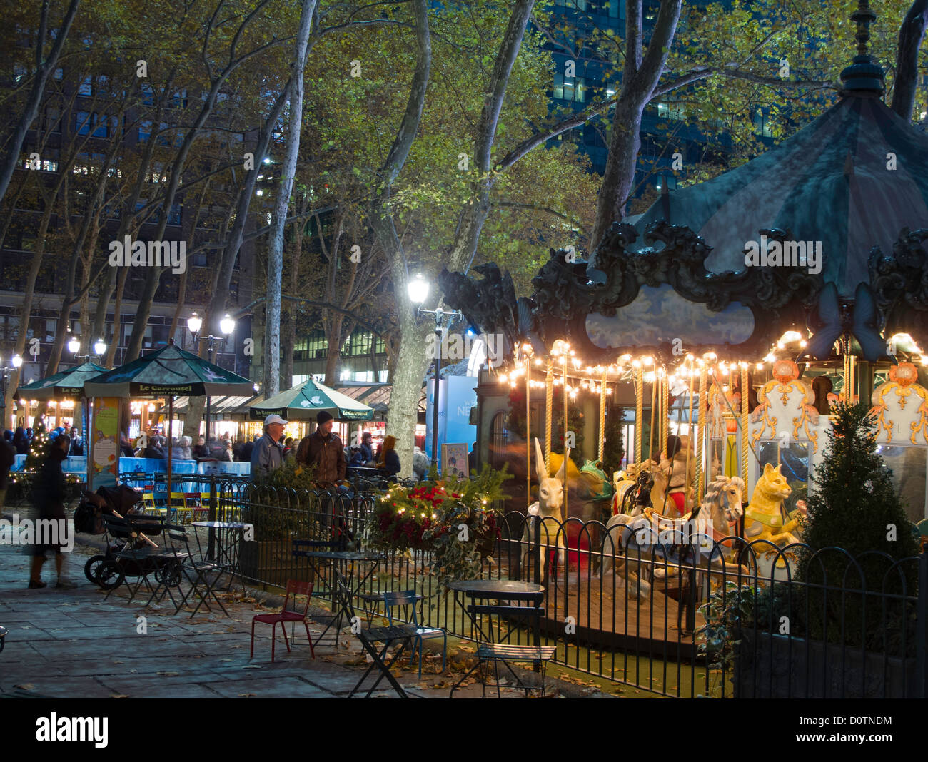 Le Carousel, Seasonal Holiday Decorations, Bryant Park, NYC Stock Photo ...