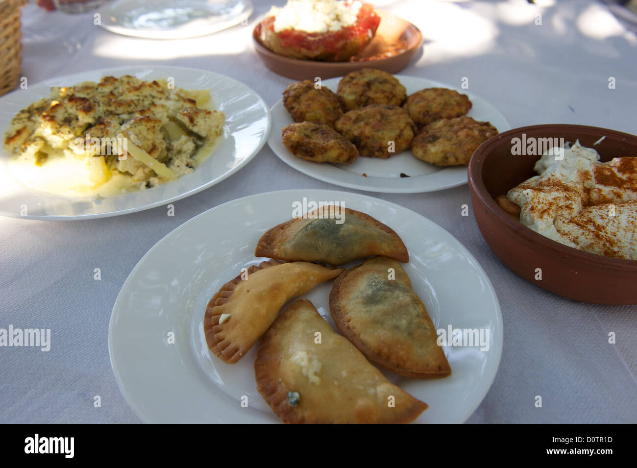 greek lunch on crete greece Stock Photo - Alamy
