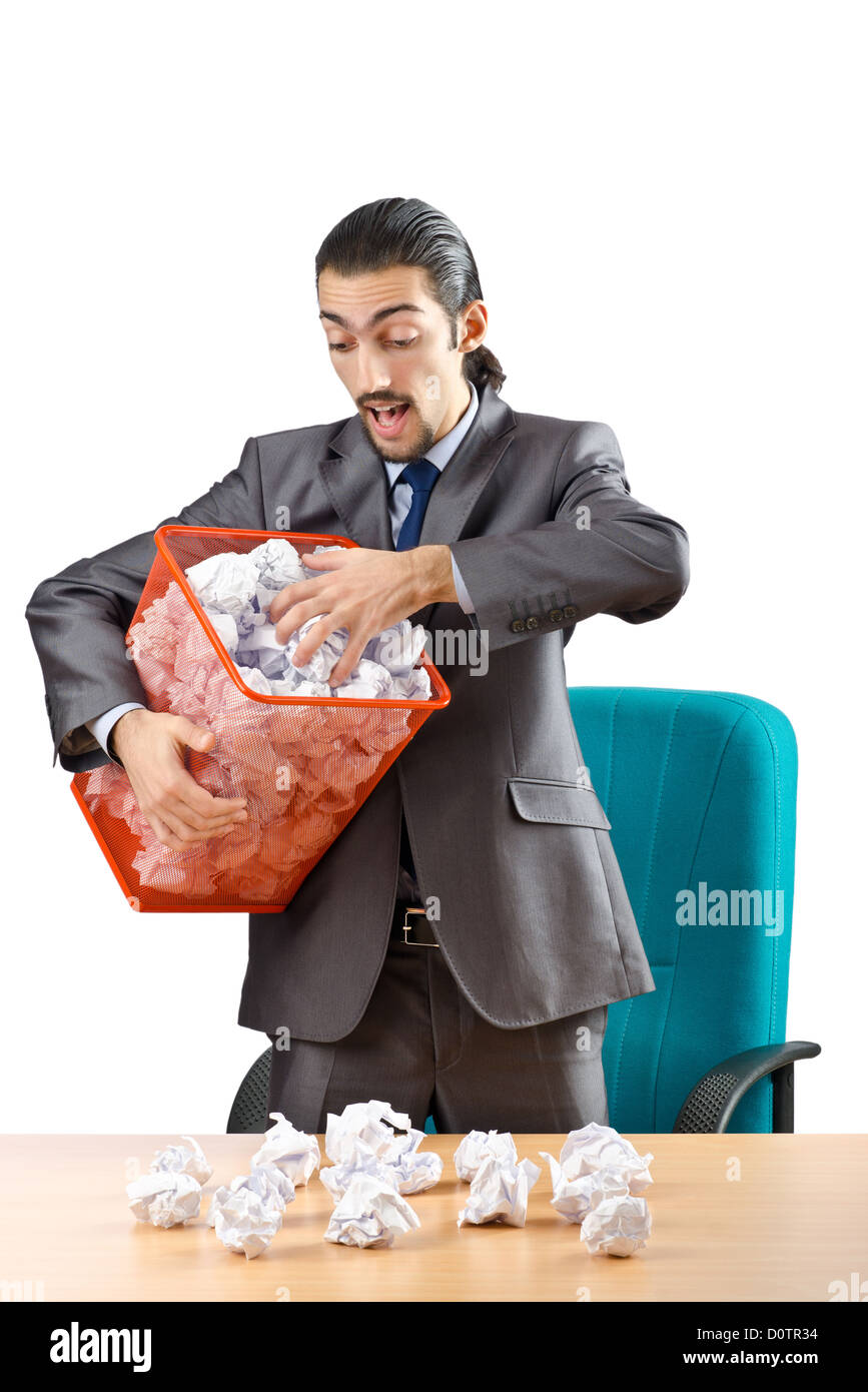 Man with lots of wasted paper Stock Photo - Alamy