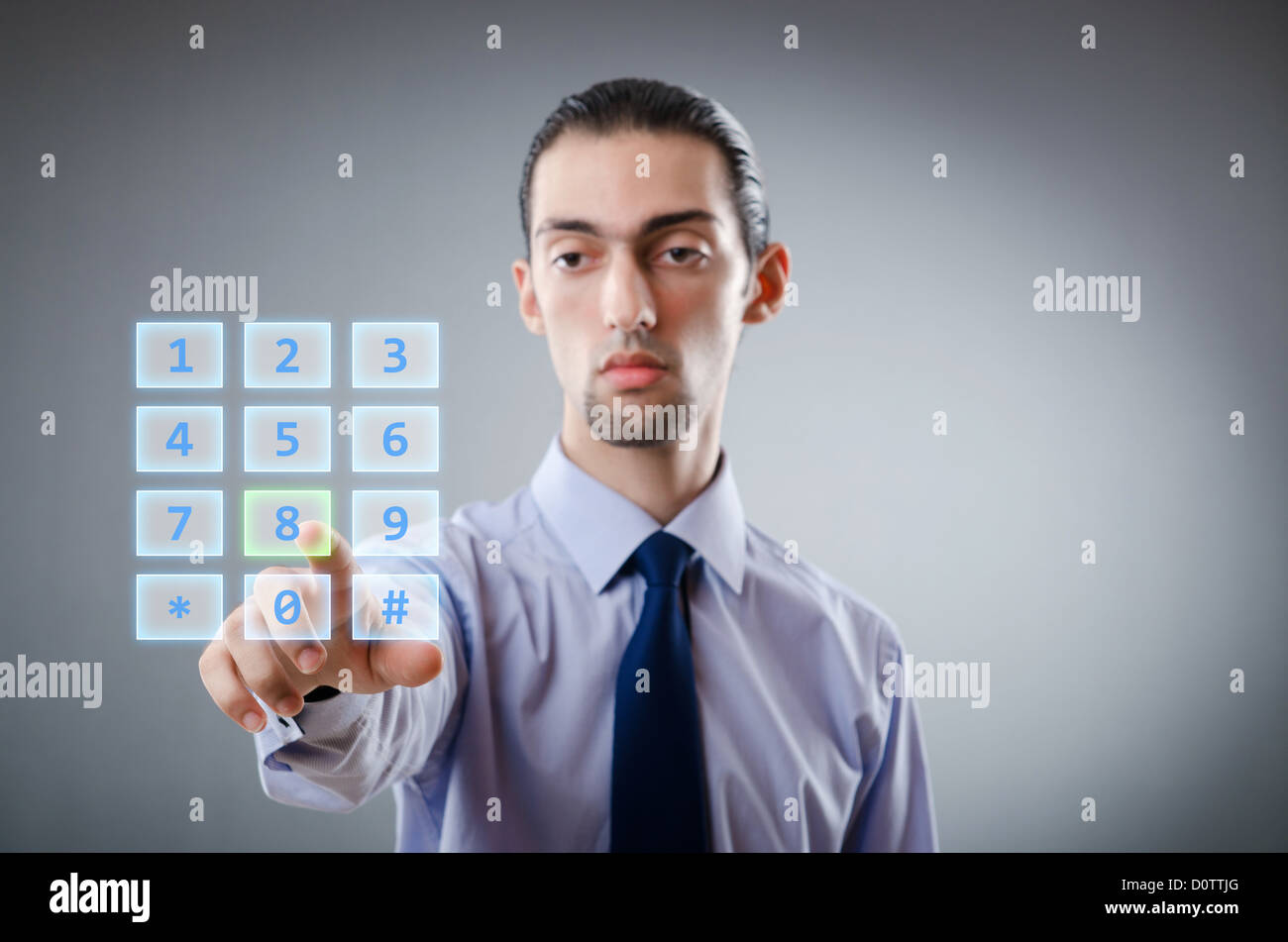 Businessman pressing virtual buttons Stock Photo - Alamy