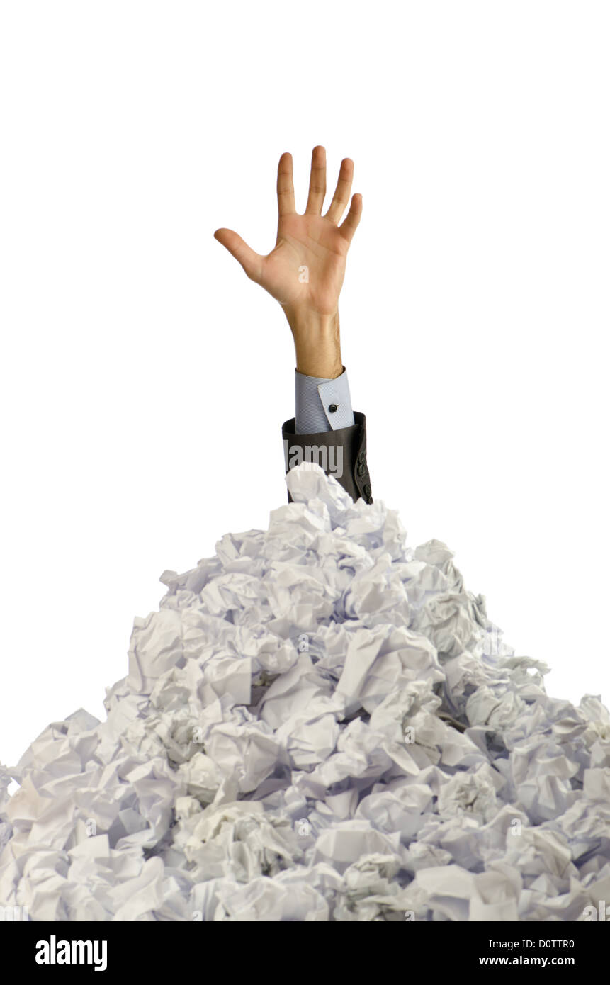 Man with lots of crumpled paper Stock Photo - Alamy
