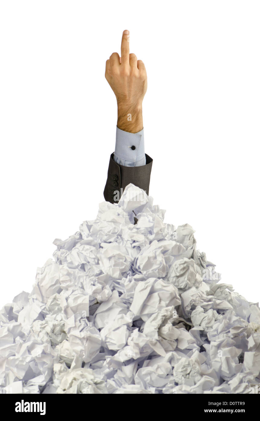 Man with lots of crumpled paper Stock Photo - Alamy