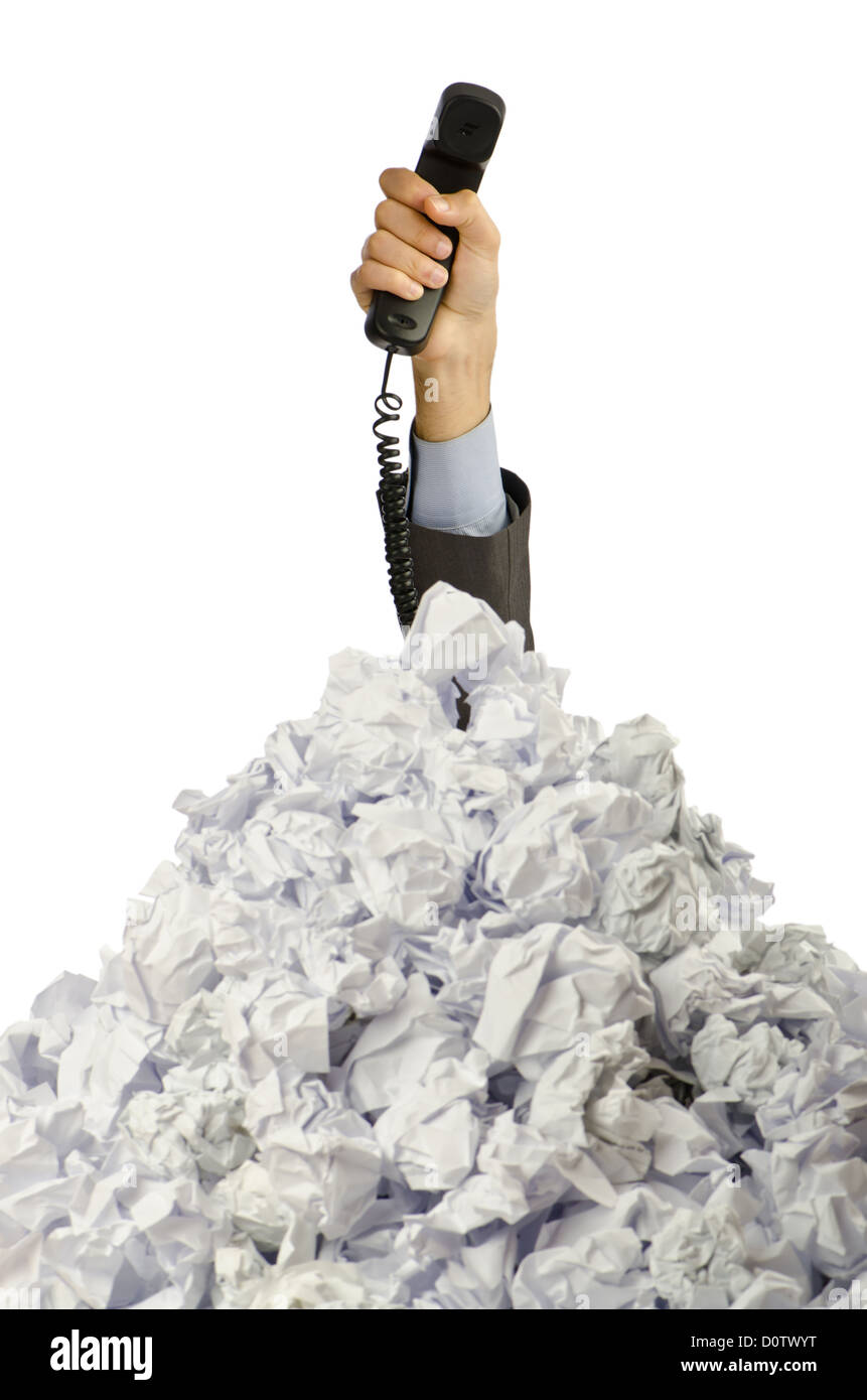 Man with lots of crumpled paper Stock Photo - Alamy