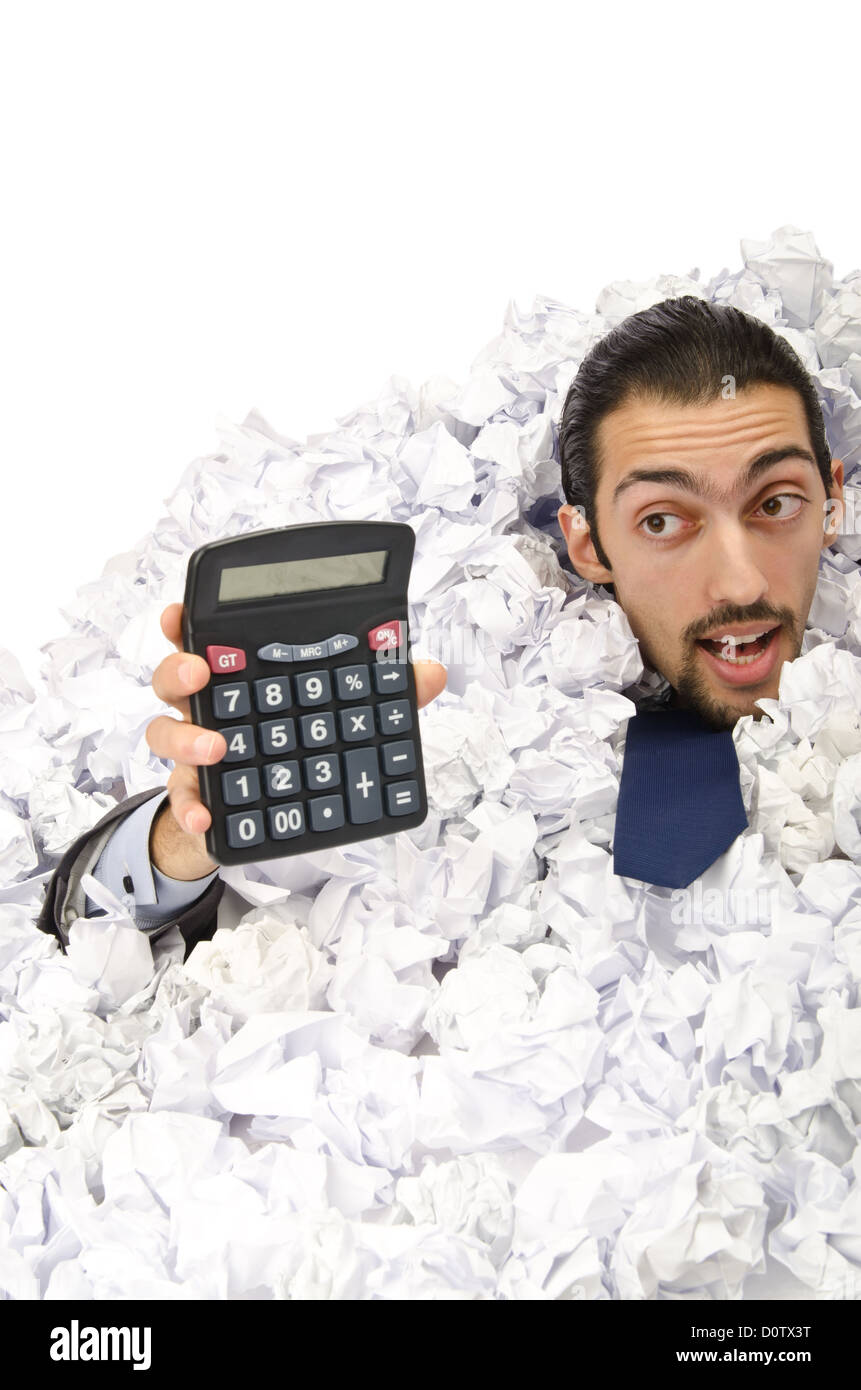 Man with lots of crumpled paper Stock Photo - Alamy