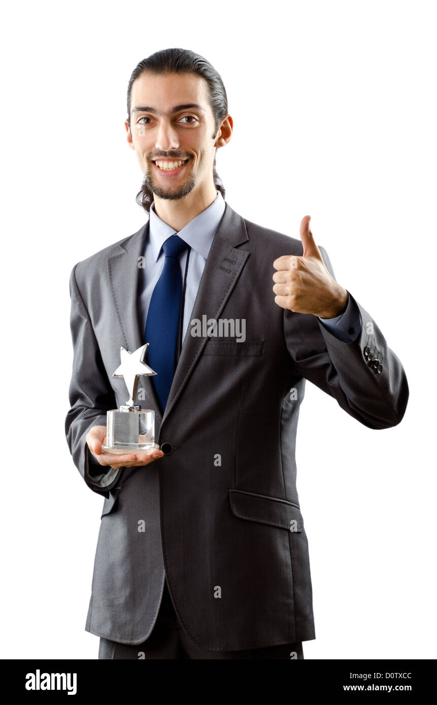 Businessman receiving star award on white Stock Photo - Alamy