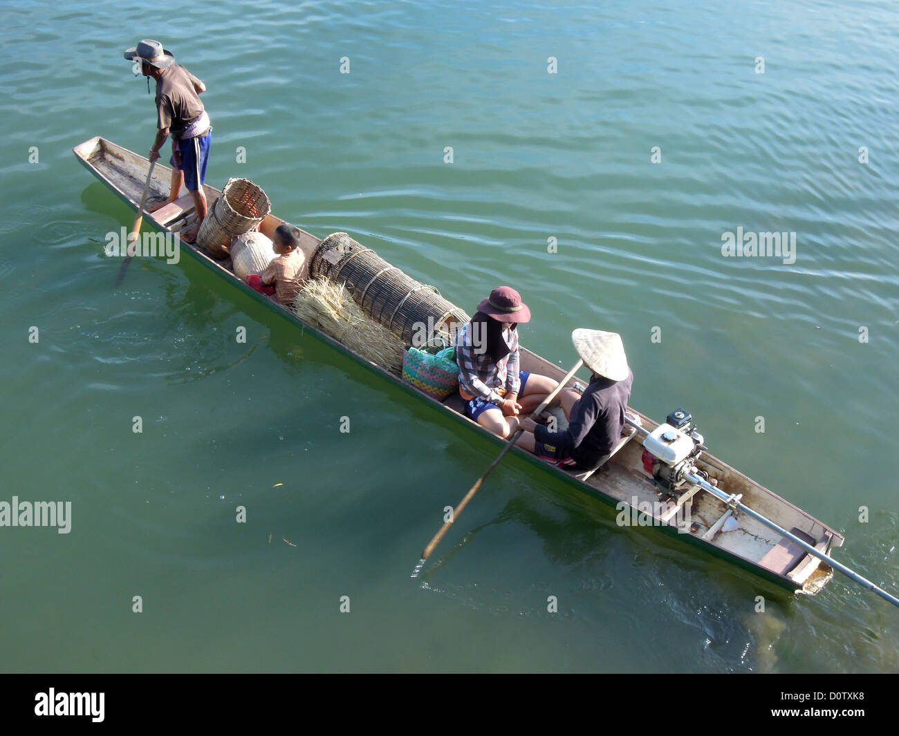 Laos, Asia, Don Det, Mekong, river, flow, boat, canoe, transport Stock ...