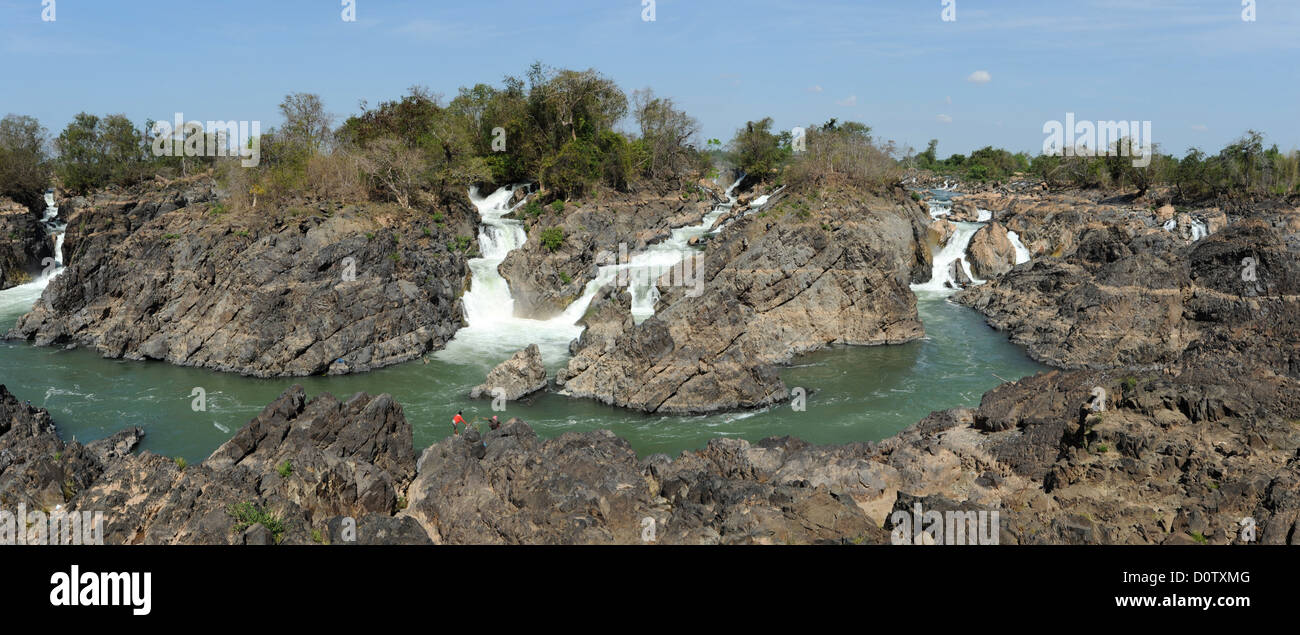 Laos, Asia, Don Khon, Mekong, river, flow, children, fishing, 4000 ...
